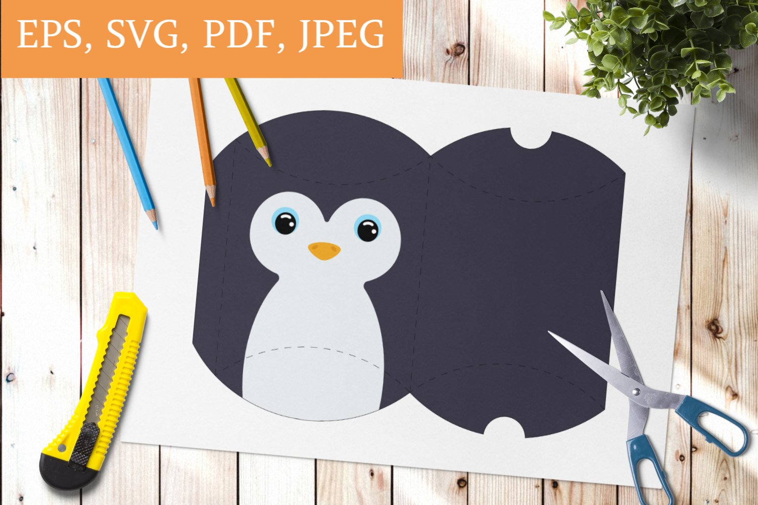 Cute Penguin Gift Pillow Box Template SVG, Gift Box, Cut fil