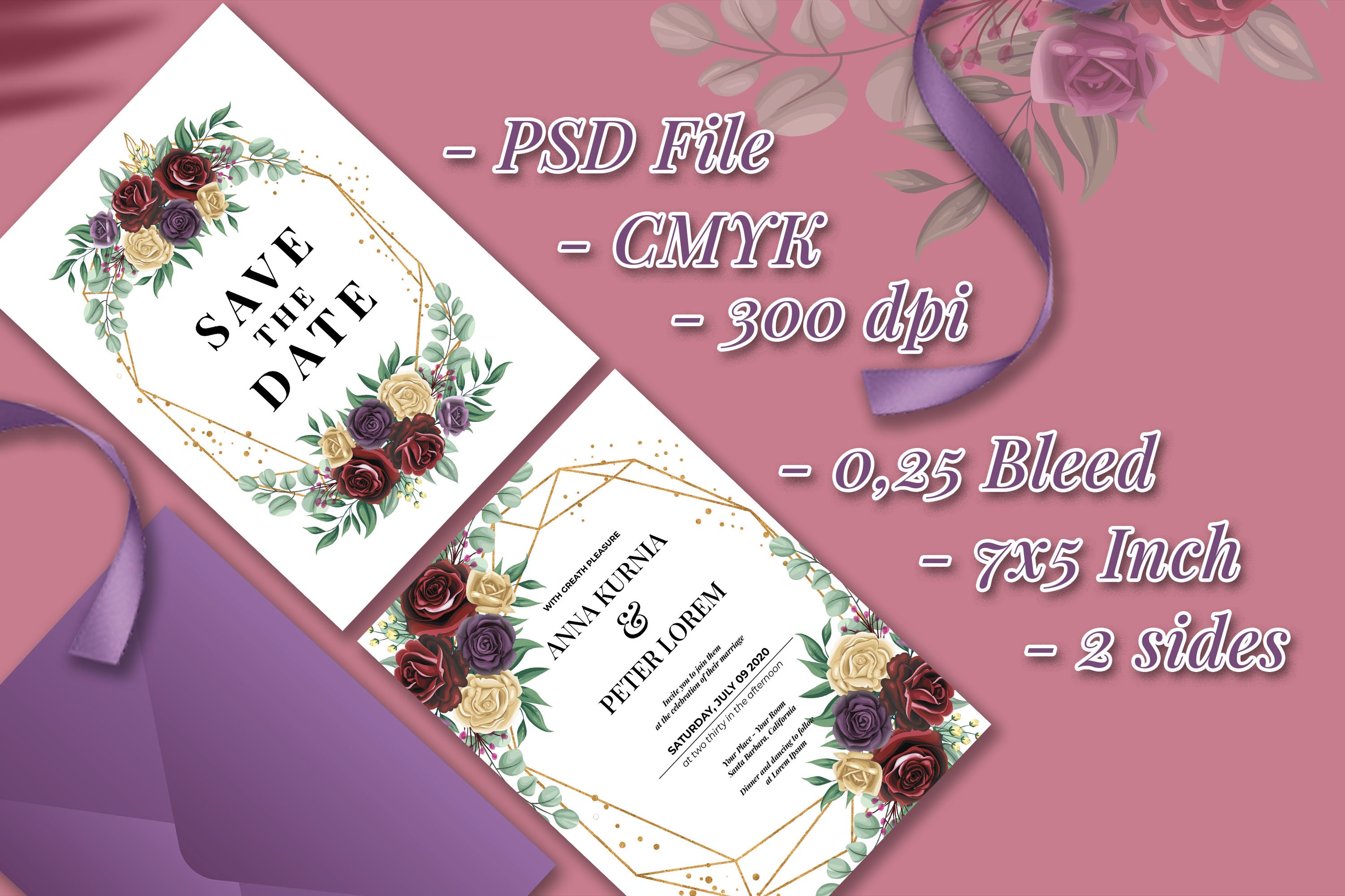 Rose Flower Wedding Invitation (647789) | Card and Invites | Design Bundles