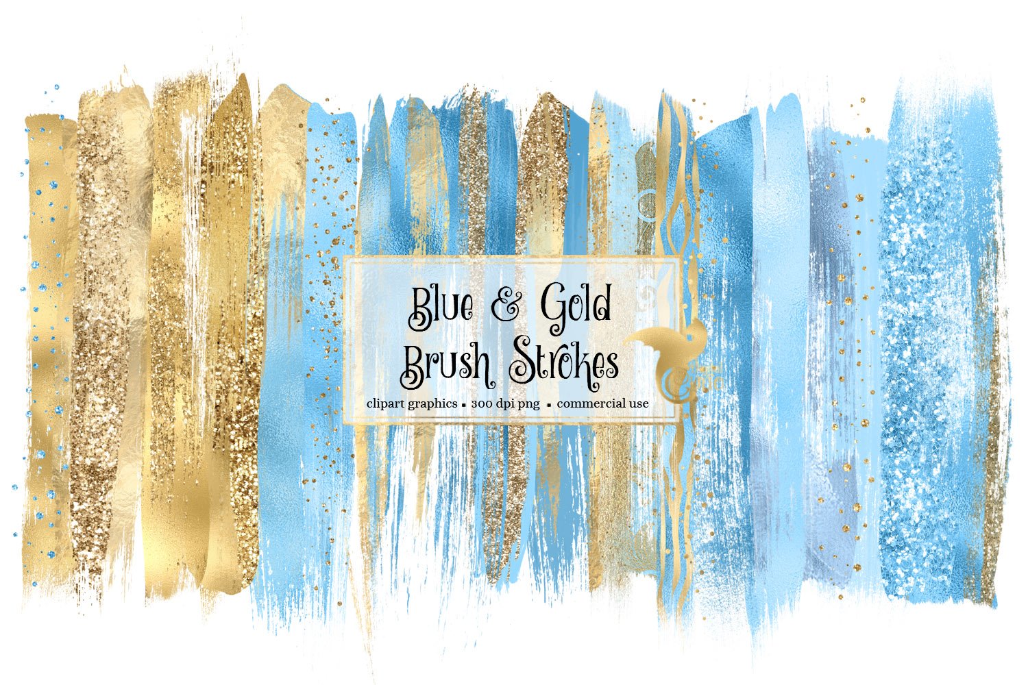 Blue and Gold Brush Strokes Clipart (463479) | Patterns | Design Bundles