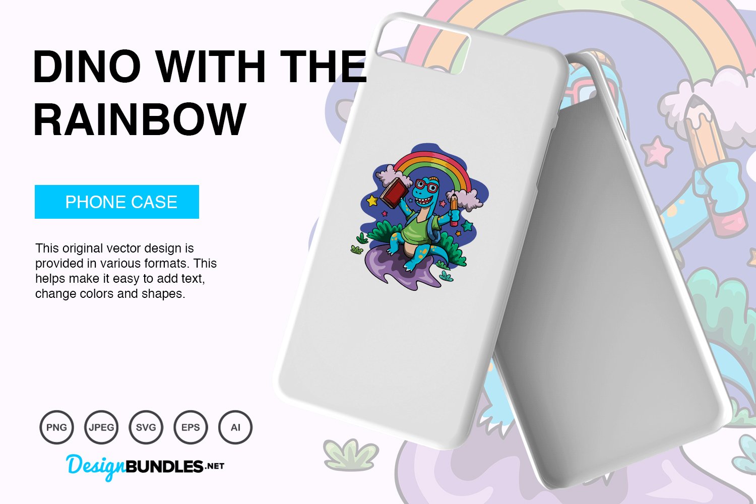 Dino With The Rainbow Vector Illustration