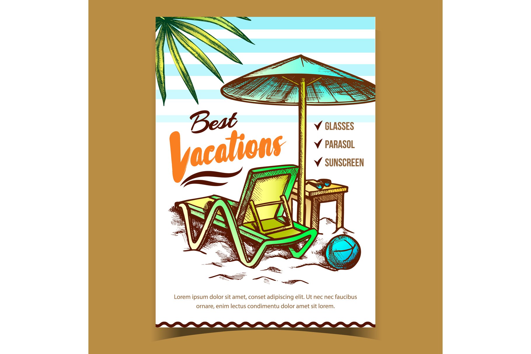 Best Vacations On Beach Advertising Poster Vector (657160 ...