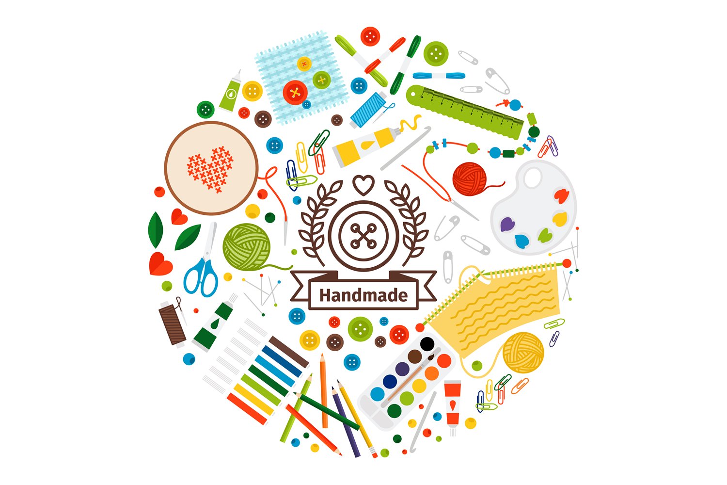 Handmade round poster with flat elements (830271) | Illustrations ...