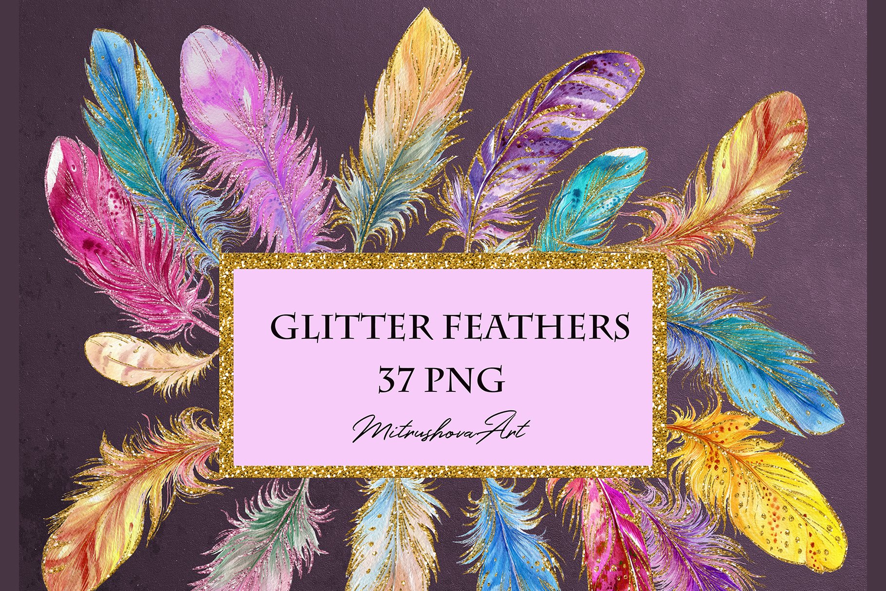 Feathers Watercolor with glitter on a transparent background (518227 ...