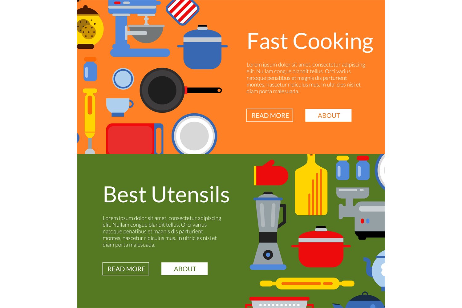 Vector flat style kitchen utensils banners illustration (845607 ...
