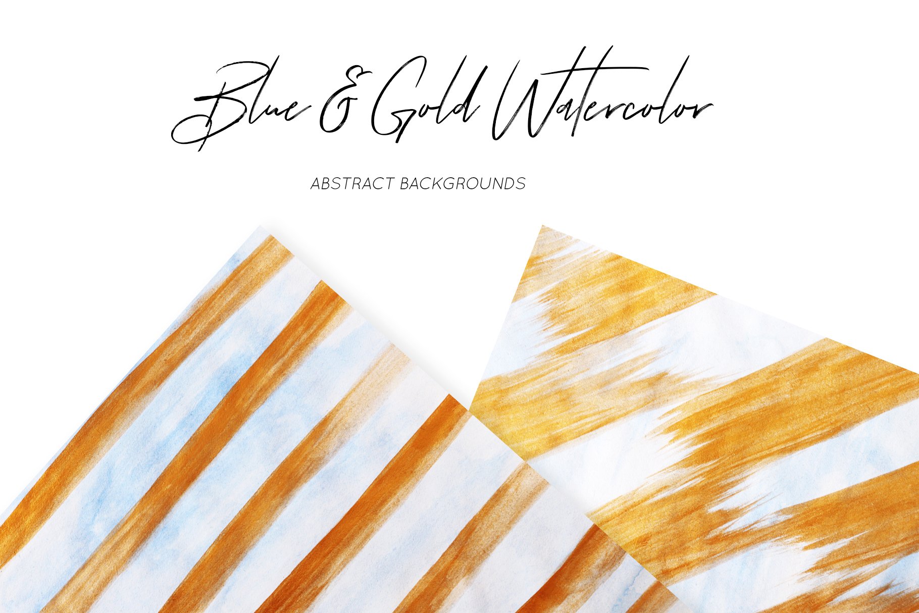 Blue Gold Digital Papers, Gold Watercolor Paint Strokes (292700 ...