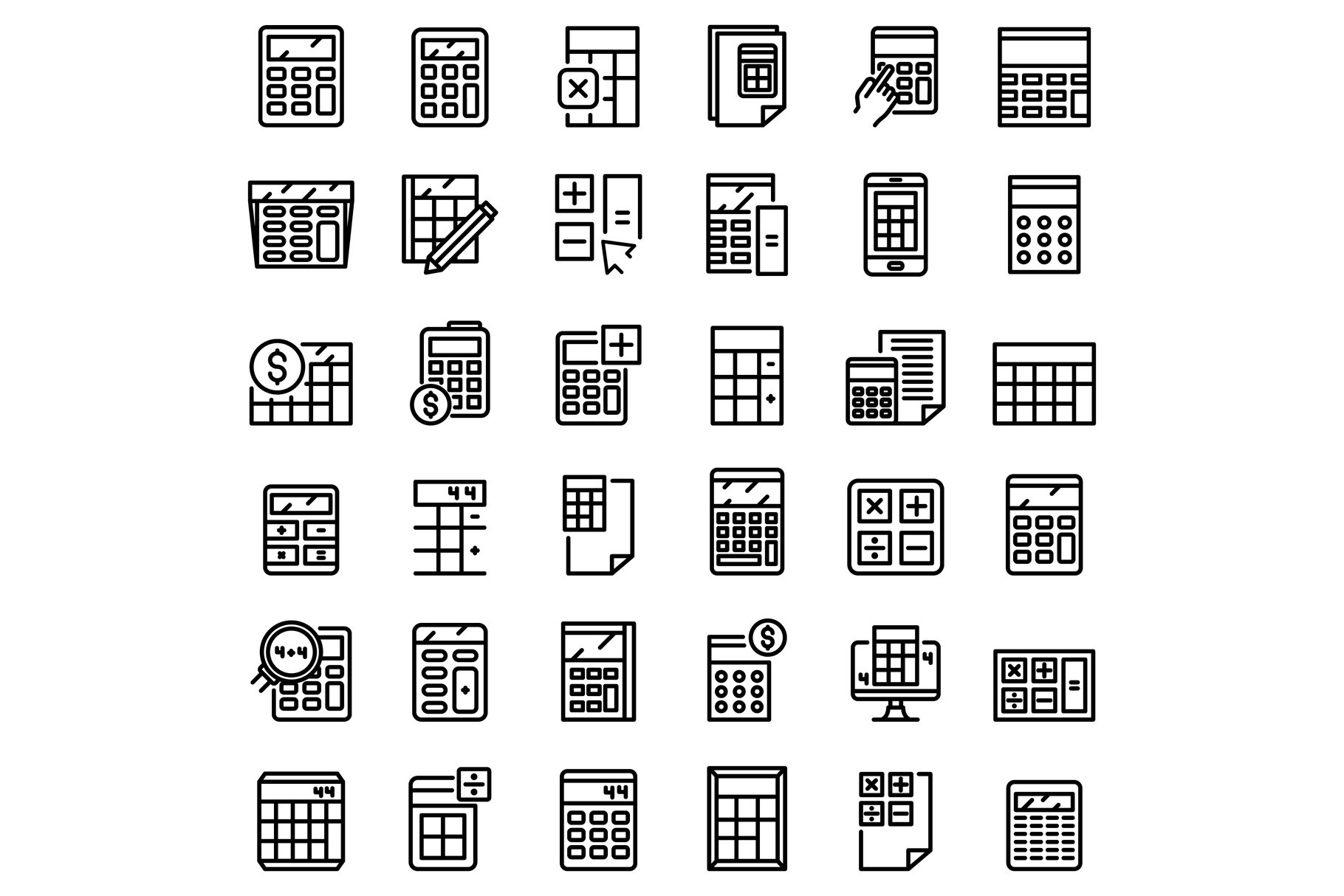 Calculator icons set, outline style (546272) | Icons | Design Bundles
