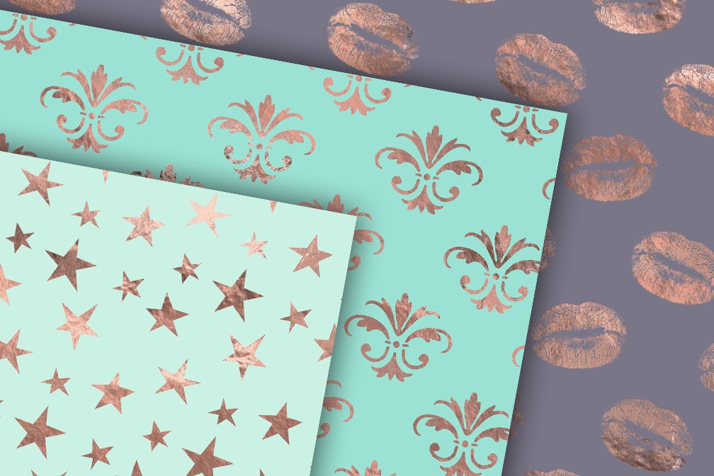 Rose Gold and Mint Digital Paper (105908) | Patterns | Design Bundles
