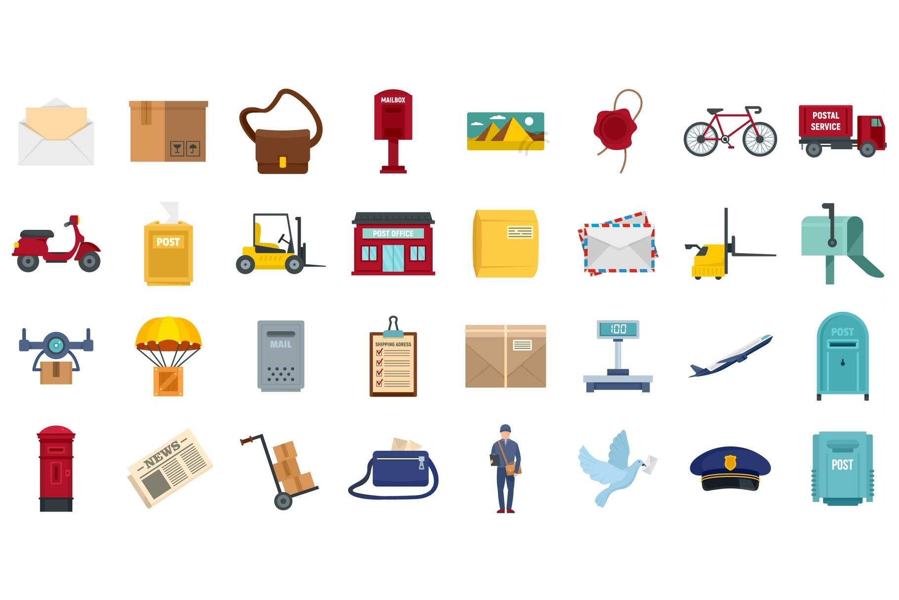 Postman icons set, flat style (554768) | Illustrations | Design Bundles