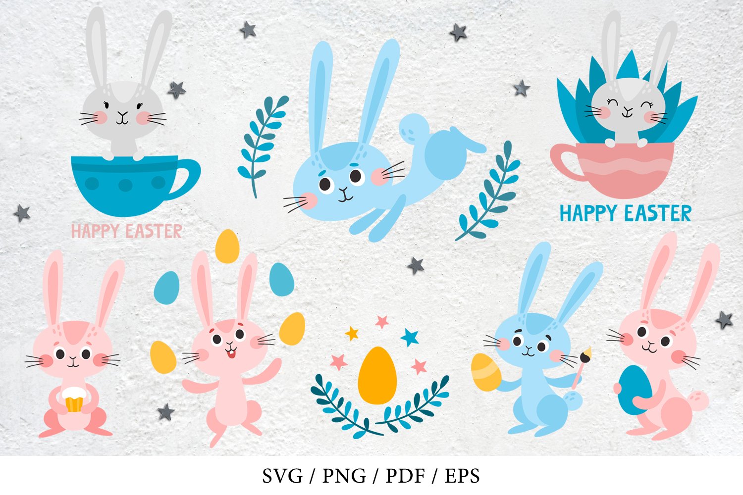 Cartoon easter rabbits collection - SVG, PNG (1229287) | SVGs | Design ...