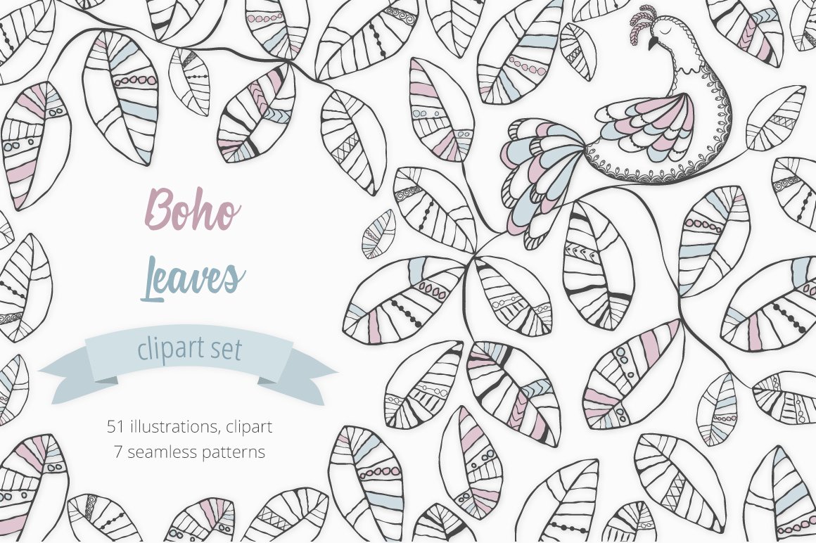 Boho Leaves Illustration Set