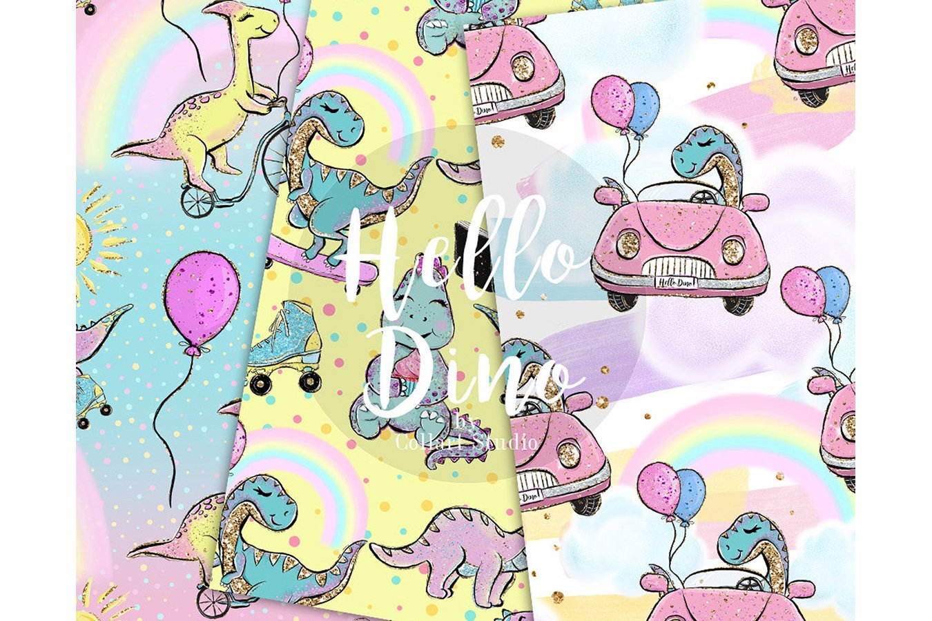 Dinosaur digital paper, Hello Dino Surface Patterns, cute (775480 ...