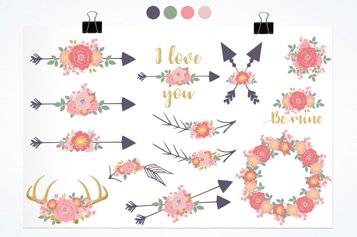 Florals arrows and flowers Graphics and illustrations, vecto