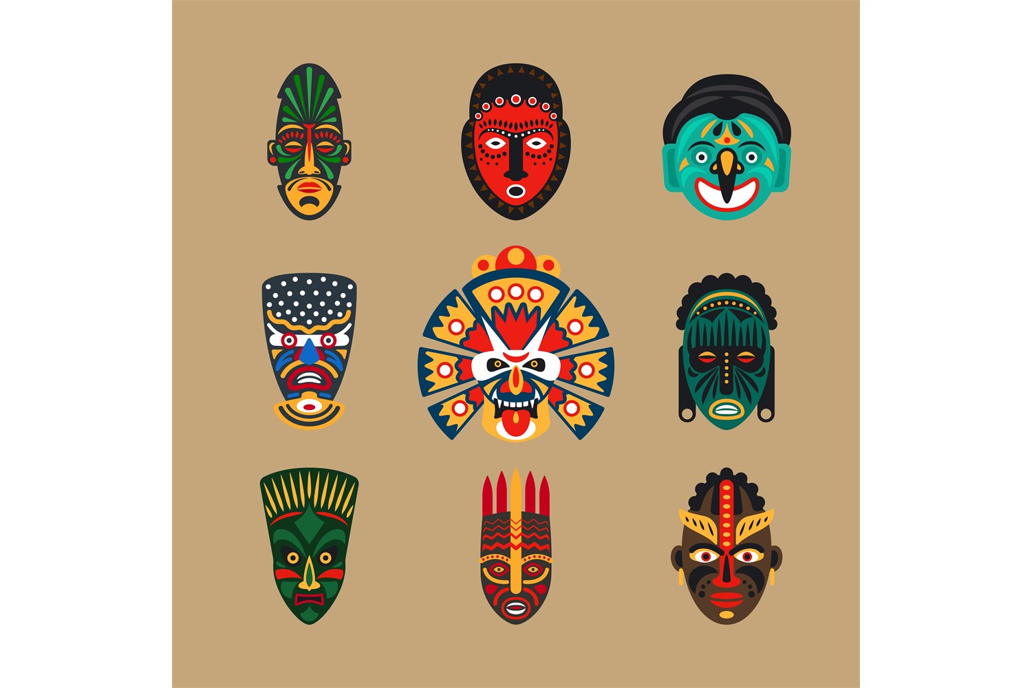 Ethnic mask icons (771087) | Illustrations | Design Bundles