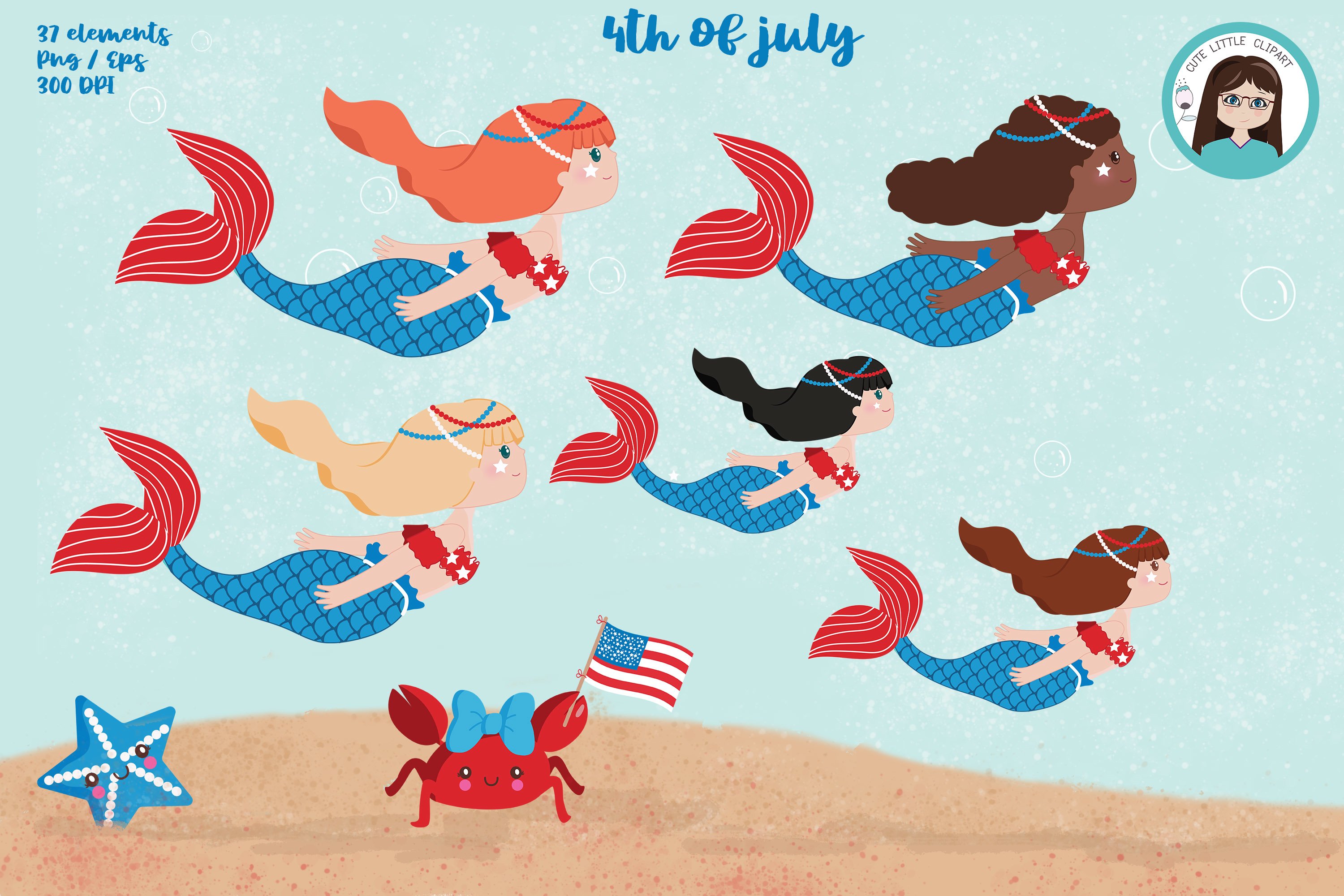 4th of July mermaids (667633) | Characters | Design Bundles