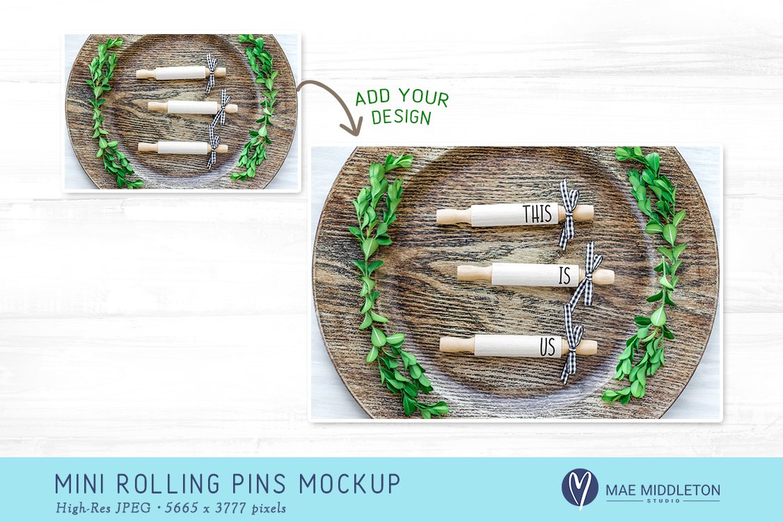 Mini Rolling Pins mockups | 2 styled photos (643094) | Decorative ...