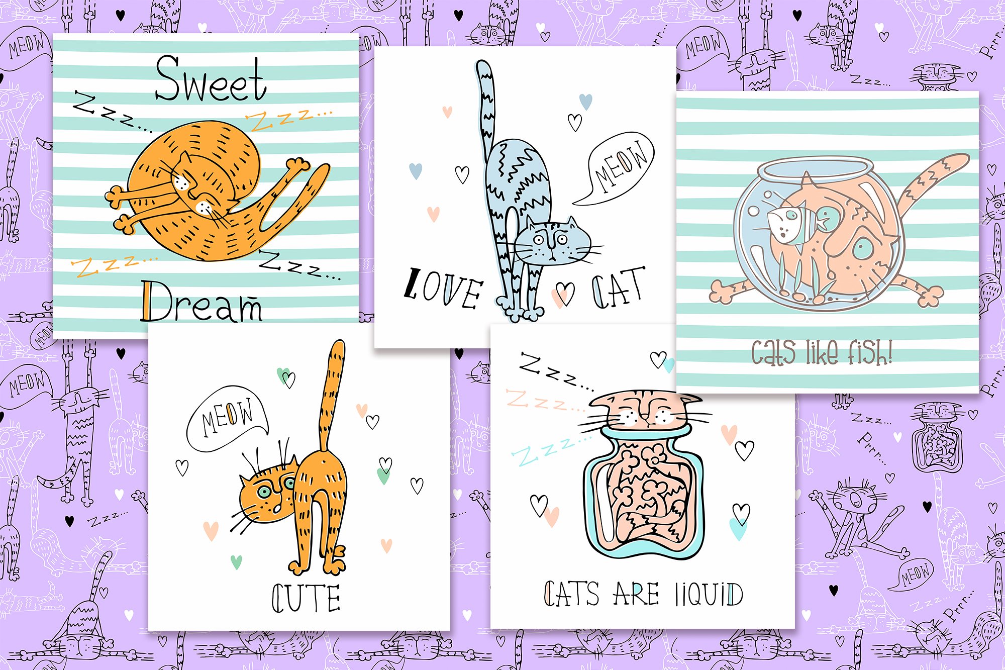 Cute cats digital cliparts in Doodle style. (246119) | Illustrations ...