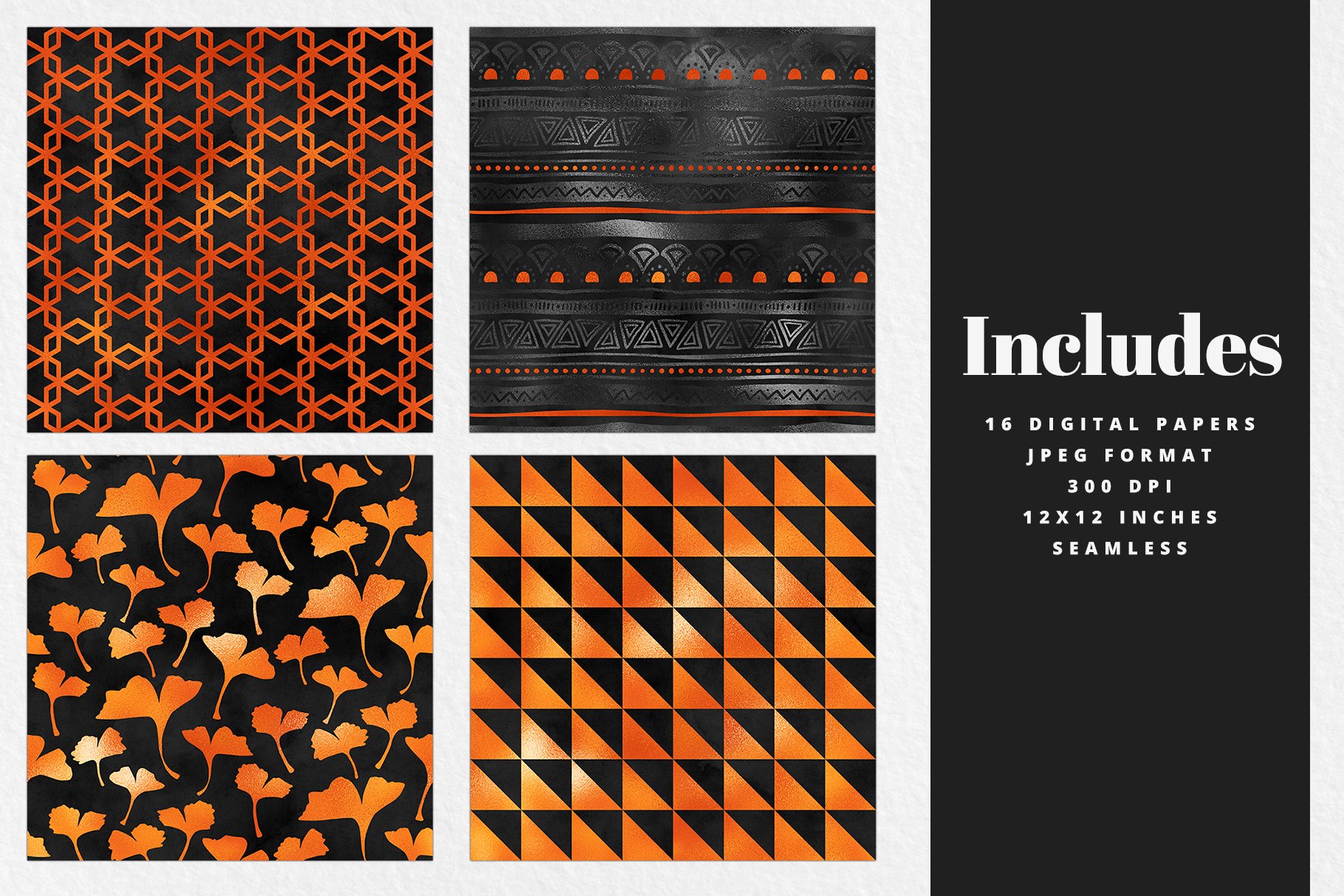 Black & Orange Digital Paper Pack