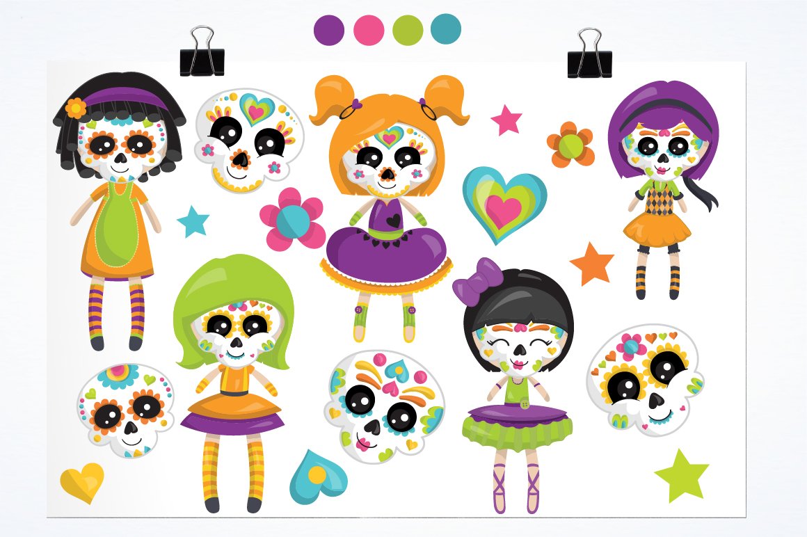 Sugar skull dolls graphics and illustrations (39183) | Illustrations ...