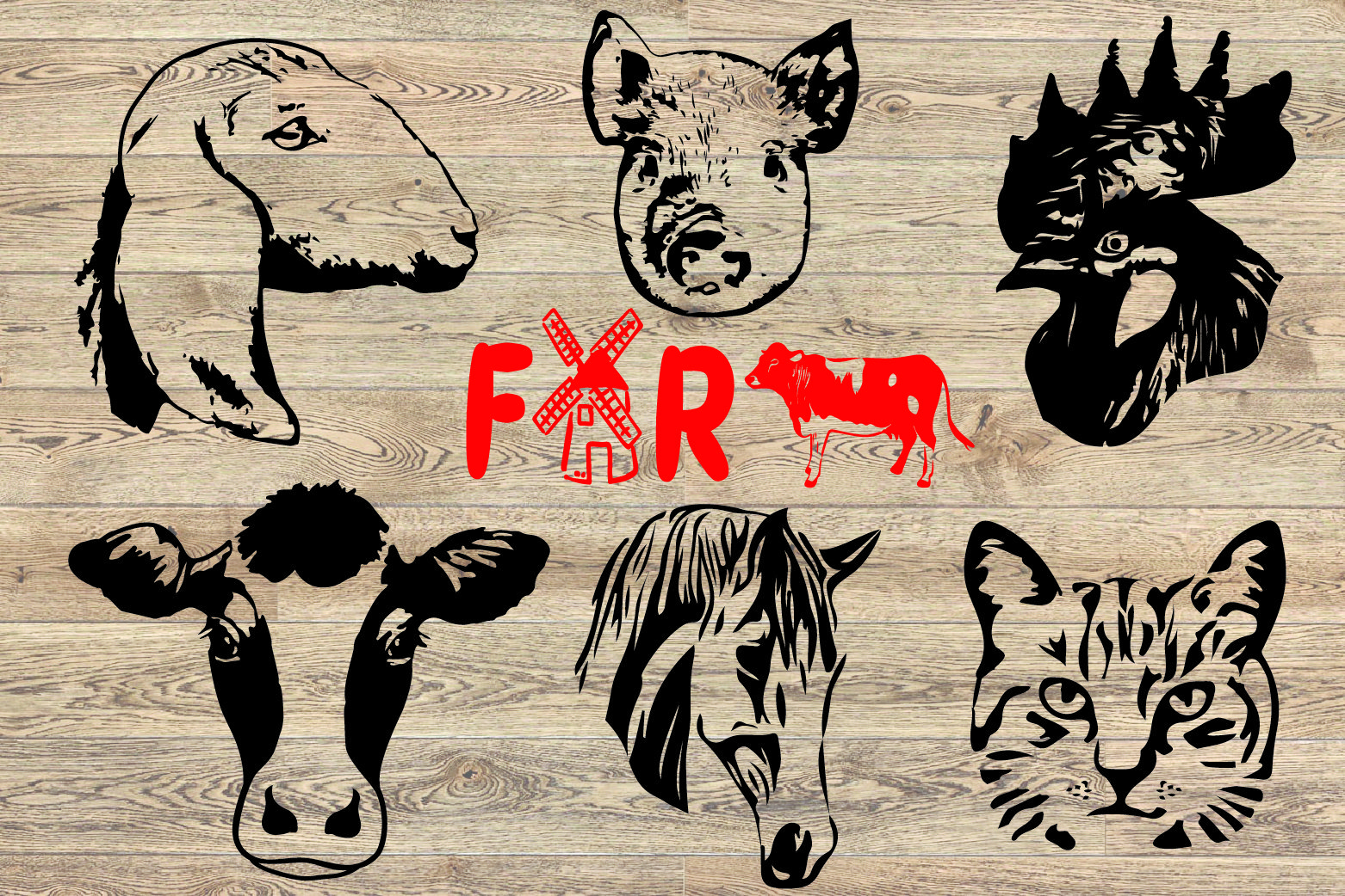Farm Animals cow horse cat goat pig rooster 857S (103269) | SVGs ...