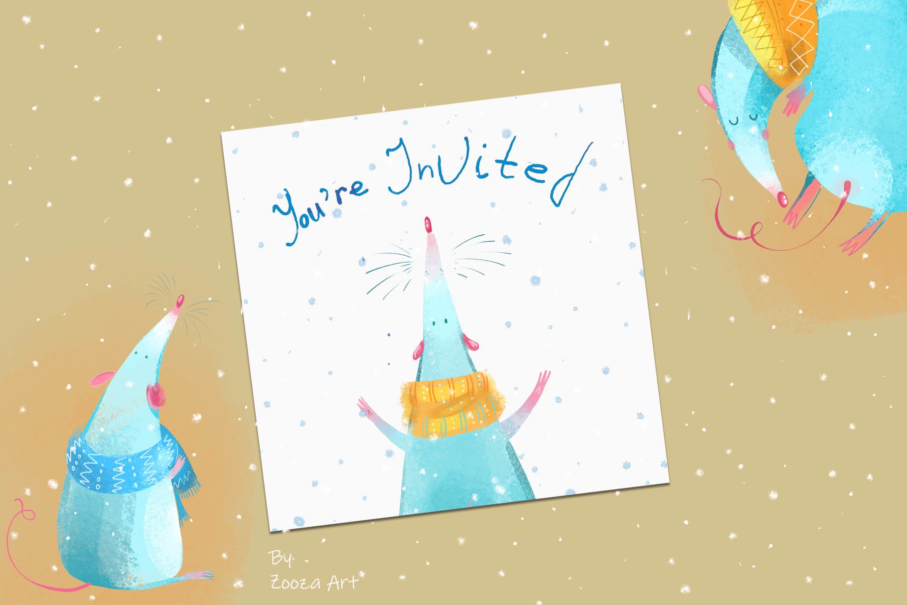 Snow Mouse cozy illustrations (374657) | Illustrations | Design Bundles