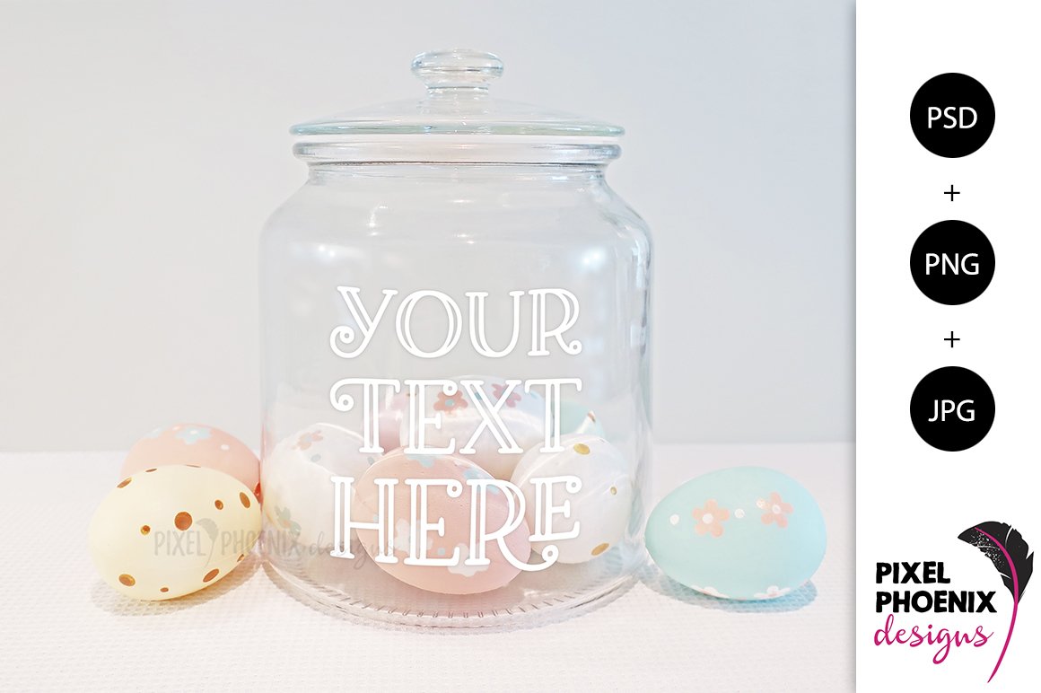 Glass Easter Jar Mockup with eggs (220116) | Mock Ups | Design Bundles