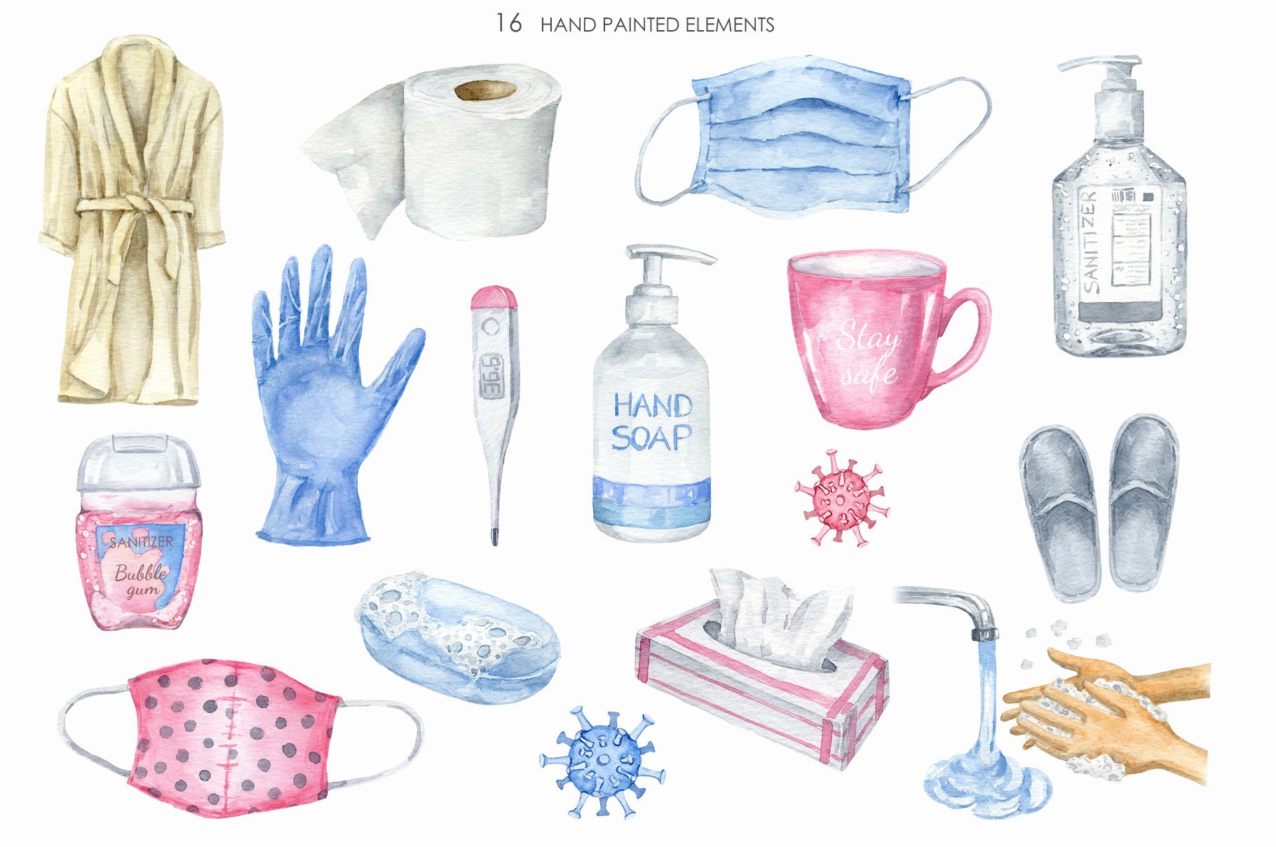 Watercolor Quarantine Clipart Set. Self-isolation clip art (824788 ...