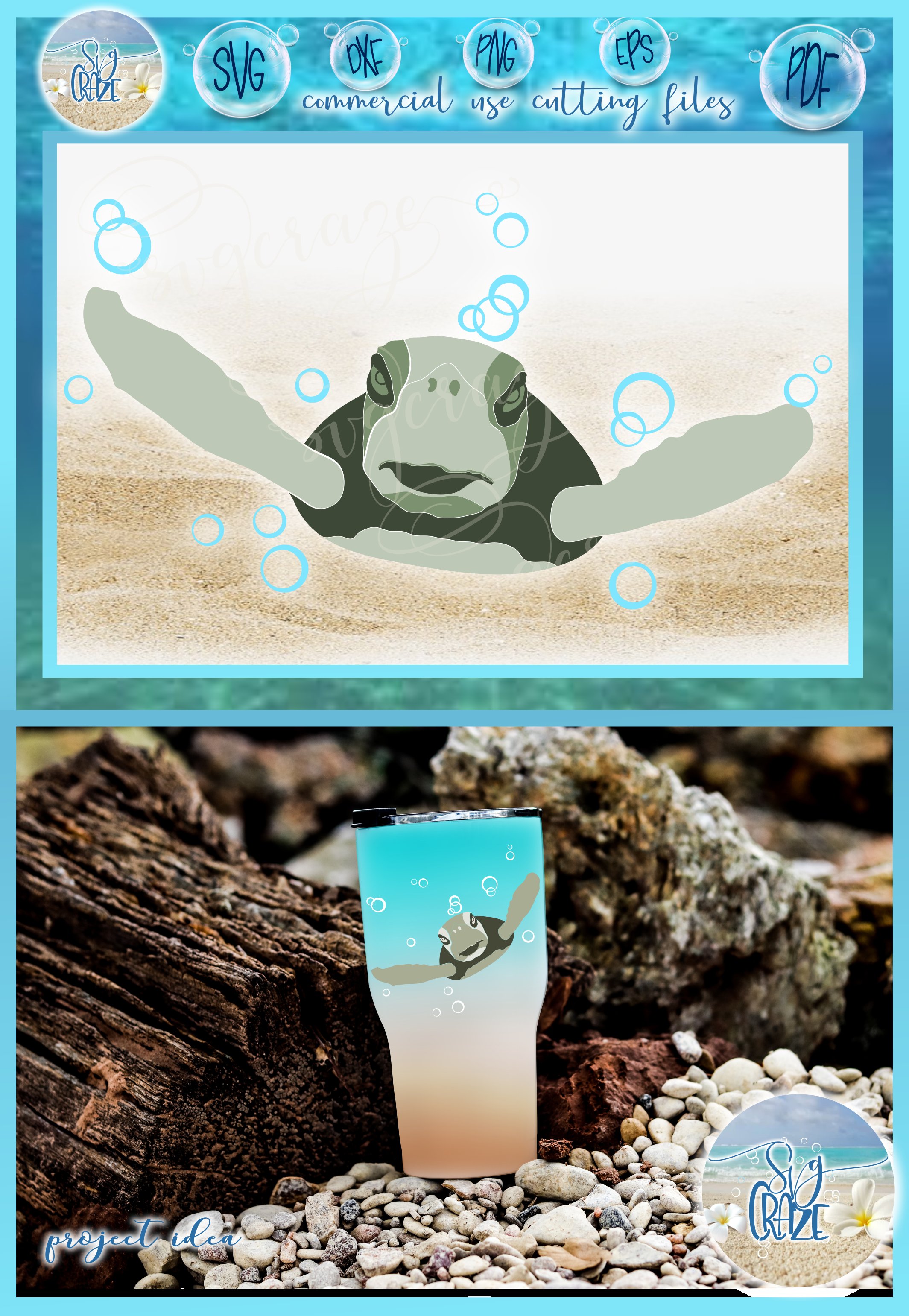 Sea Turtle Swimming With Bubbles SVG (175218) | SVGs | Design Bundles
