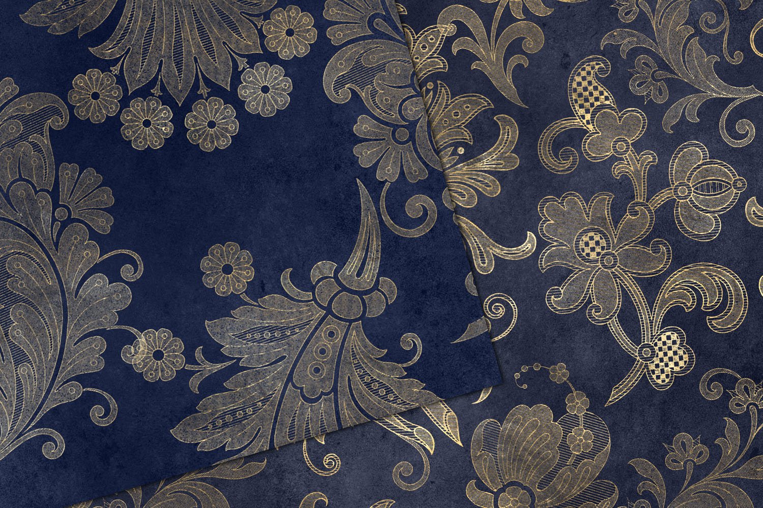 Navy Floral Velvet Digital Paper (346721) | Patterns | Design Bundles