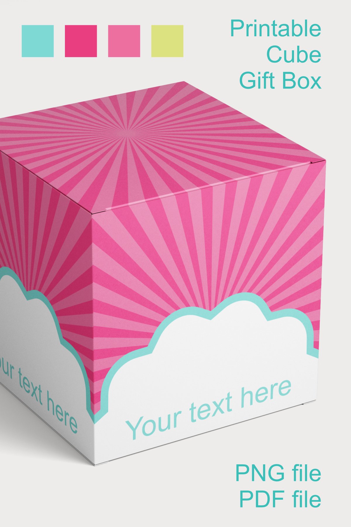 Printable Cube Gift Box in Summer Pink for Small Party Favor