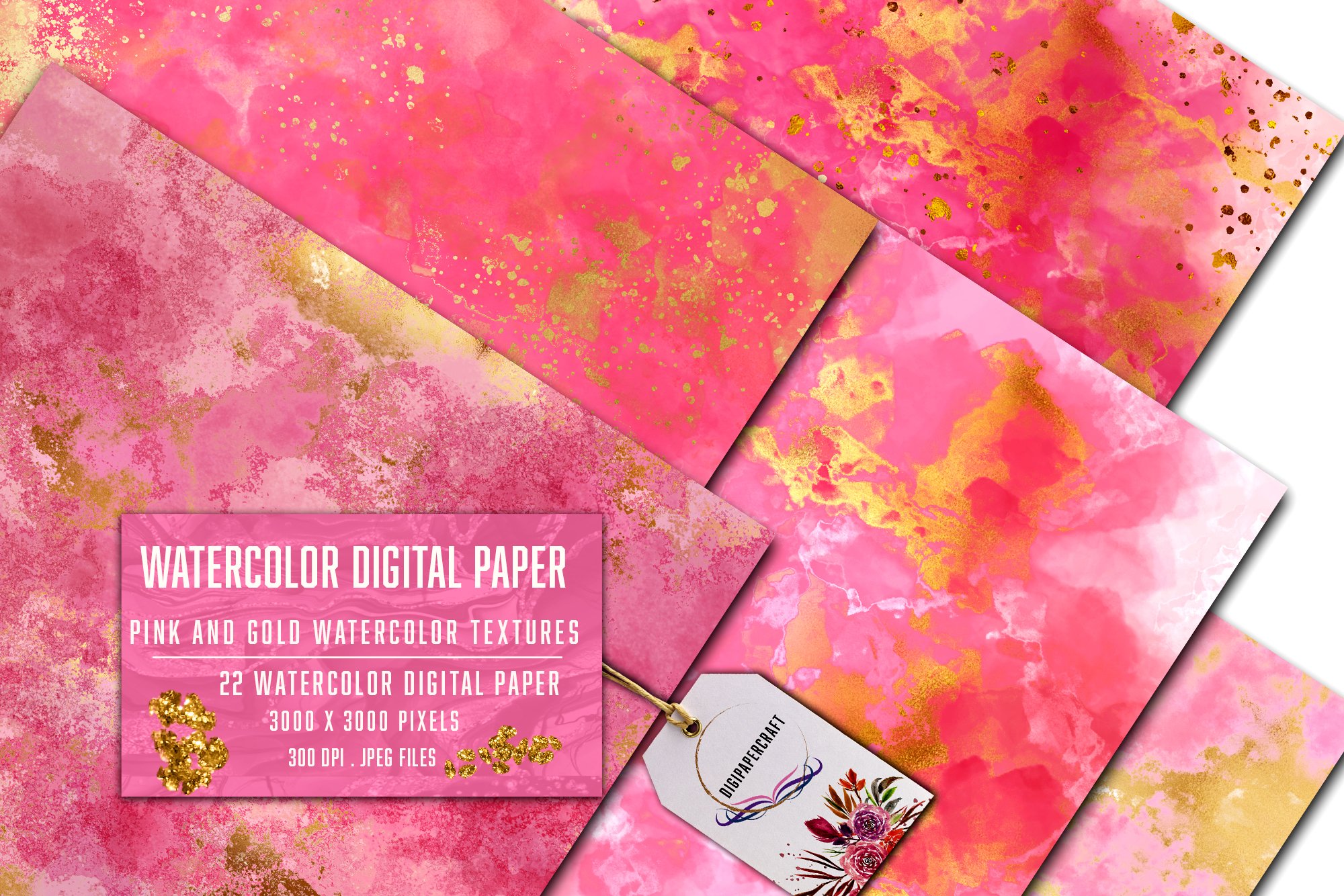 Pink and Gold Watercolor Backgrounds. Ink & watercolor art (708699 ...