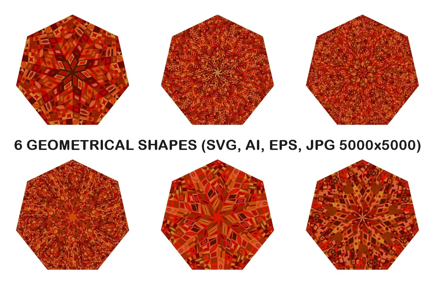 6 Mosaic Pattern Heptagons (332931) | Decorations | Design Bundles