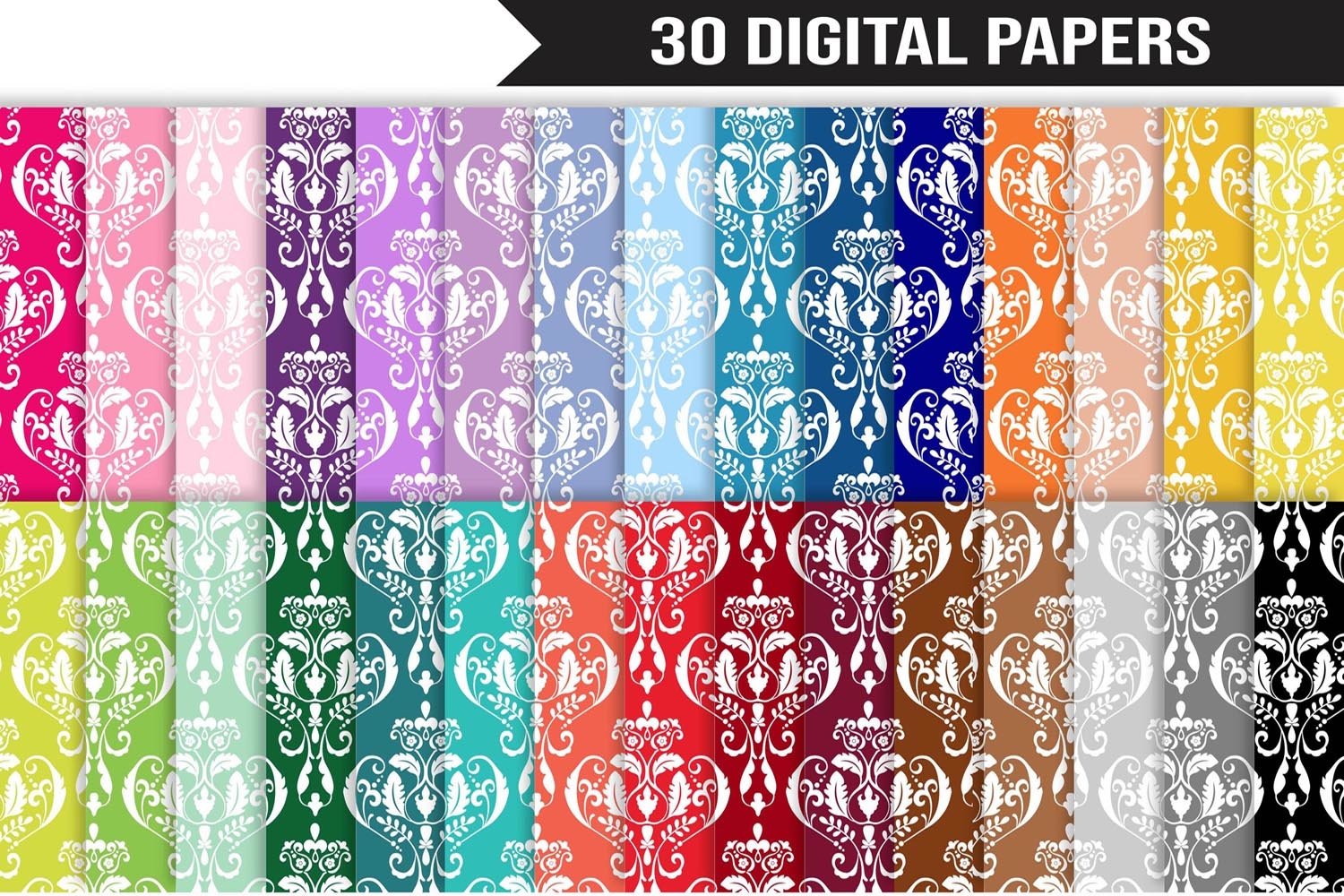 Damask Digital Paper Bundle (146757) | Patterns | Design Bundles