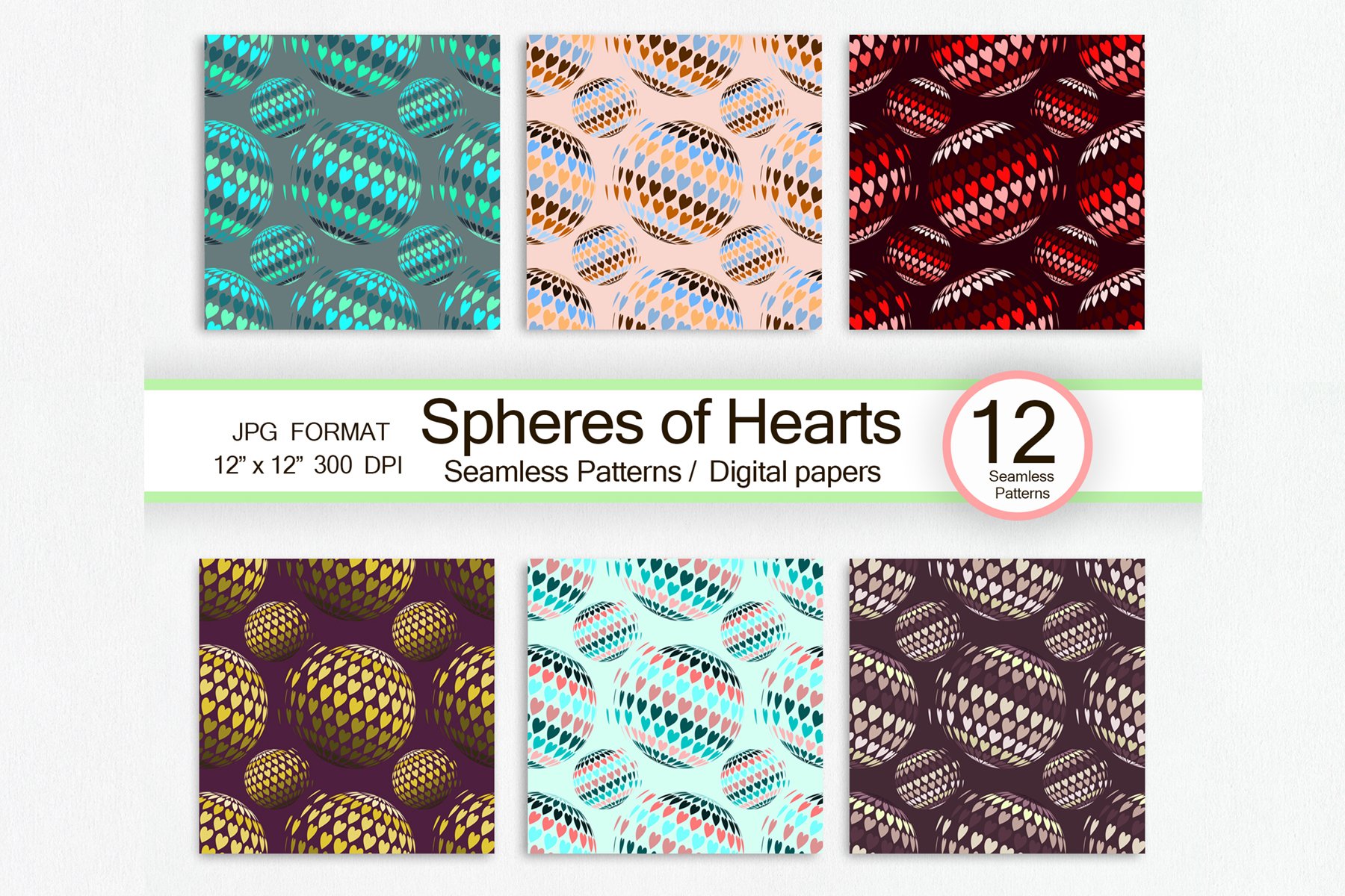 Patterns with spheres of hearts, scrapbook paper (1137333) | Patterns ...