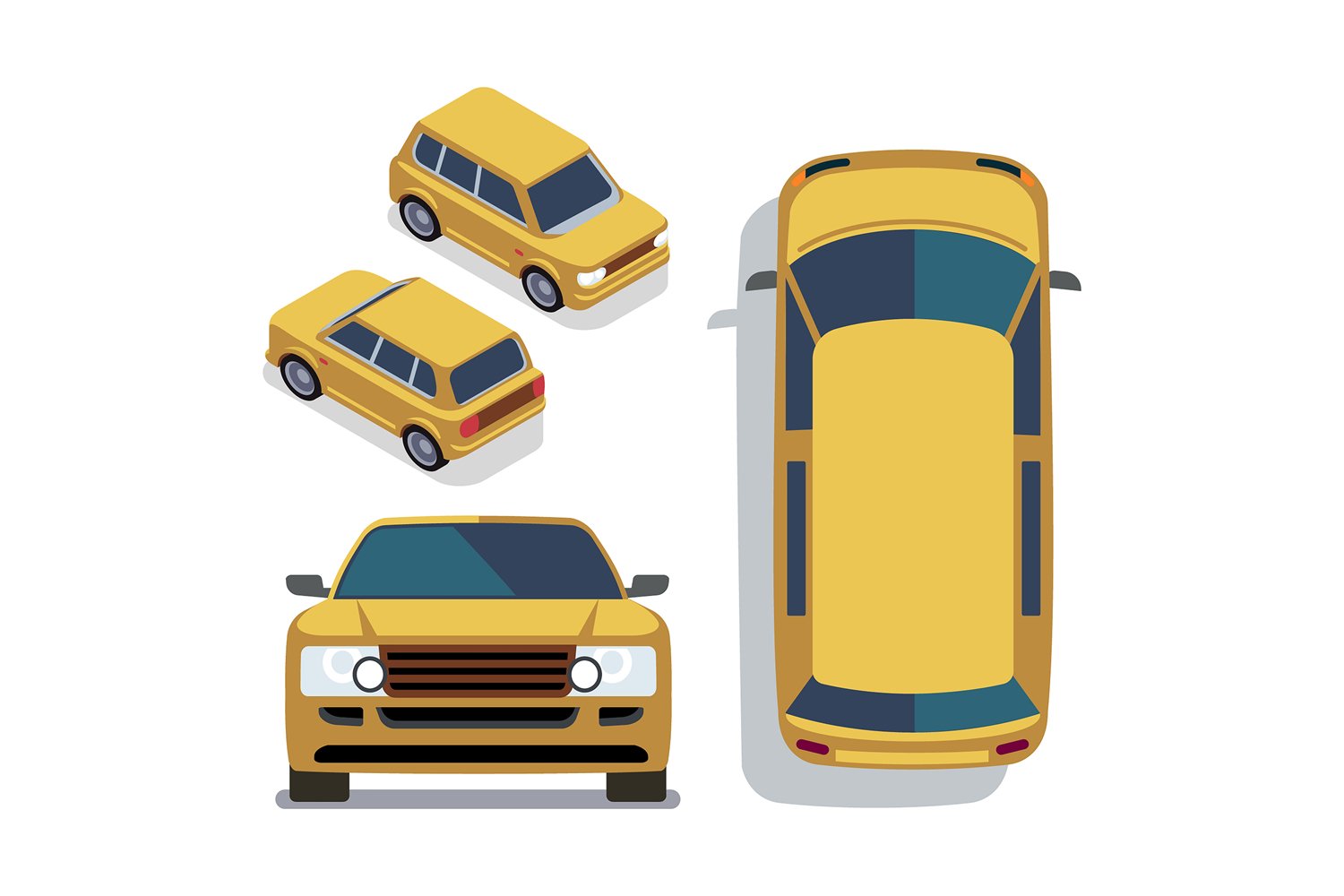 Vector flat-style cars in different views. Yellow isometric (900463 ...