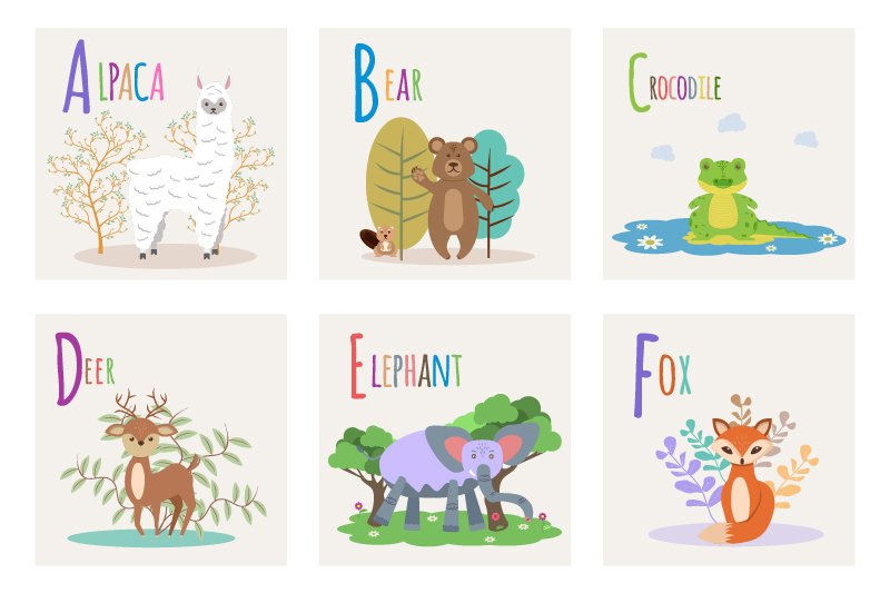 Alphabet of animals. Cute animals with latin letters (536865 ...