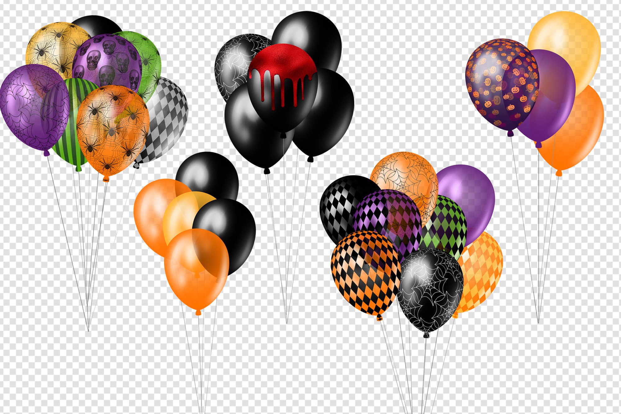Halloween Balloons Clipart (864793) | Patterns | Design Bundles