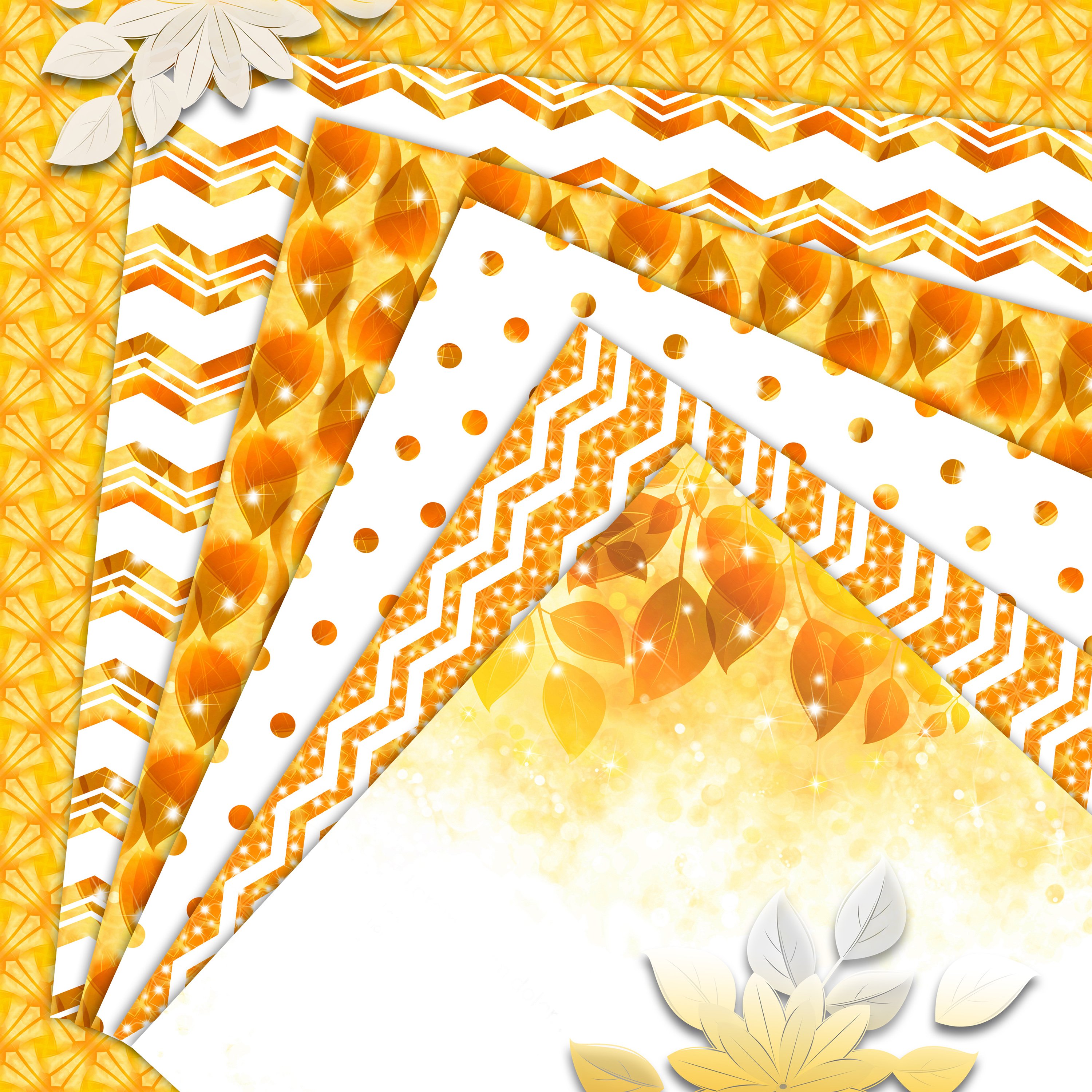 Golden-Yellow leaves, Autumn digital paper. (349555) | Backgrounds ...