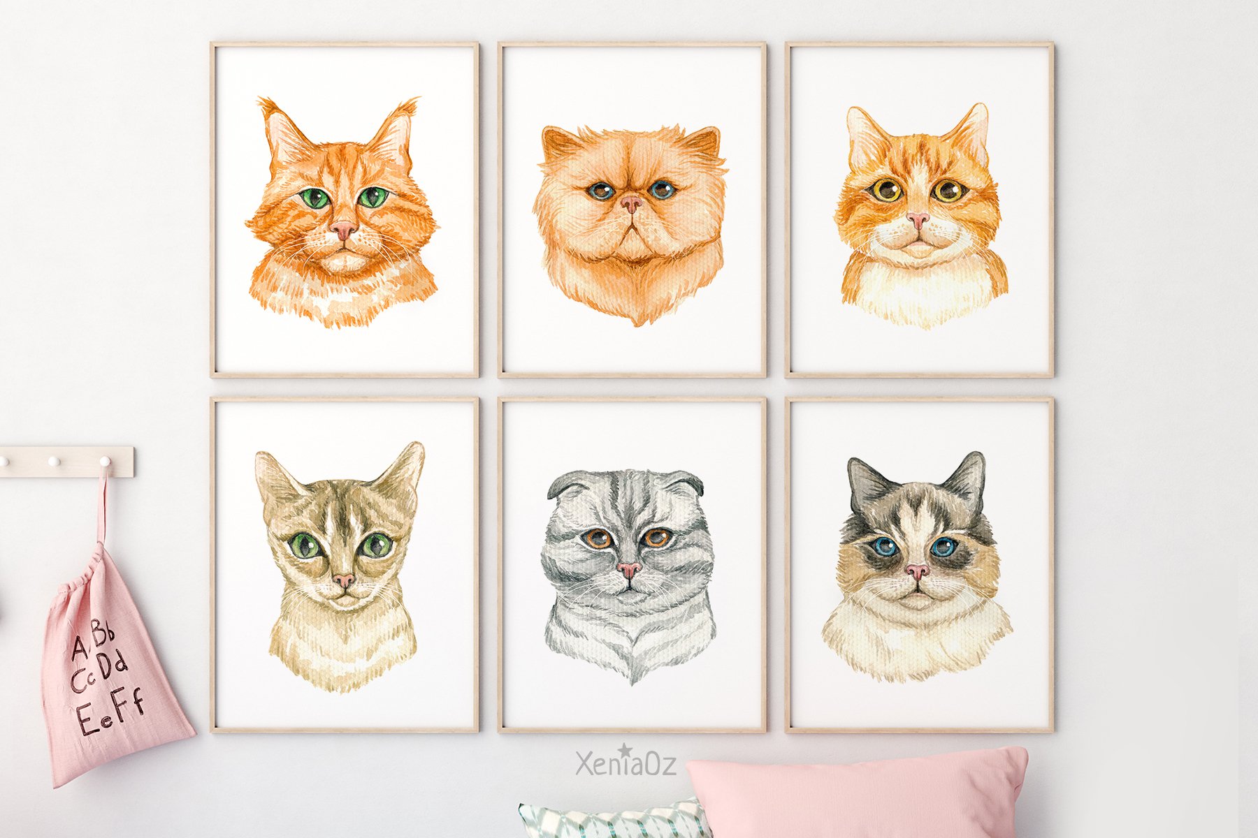 Set of 6 Watercolor Cats Prints, Animal Wall Decor (1212278 ...