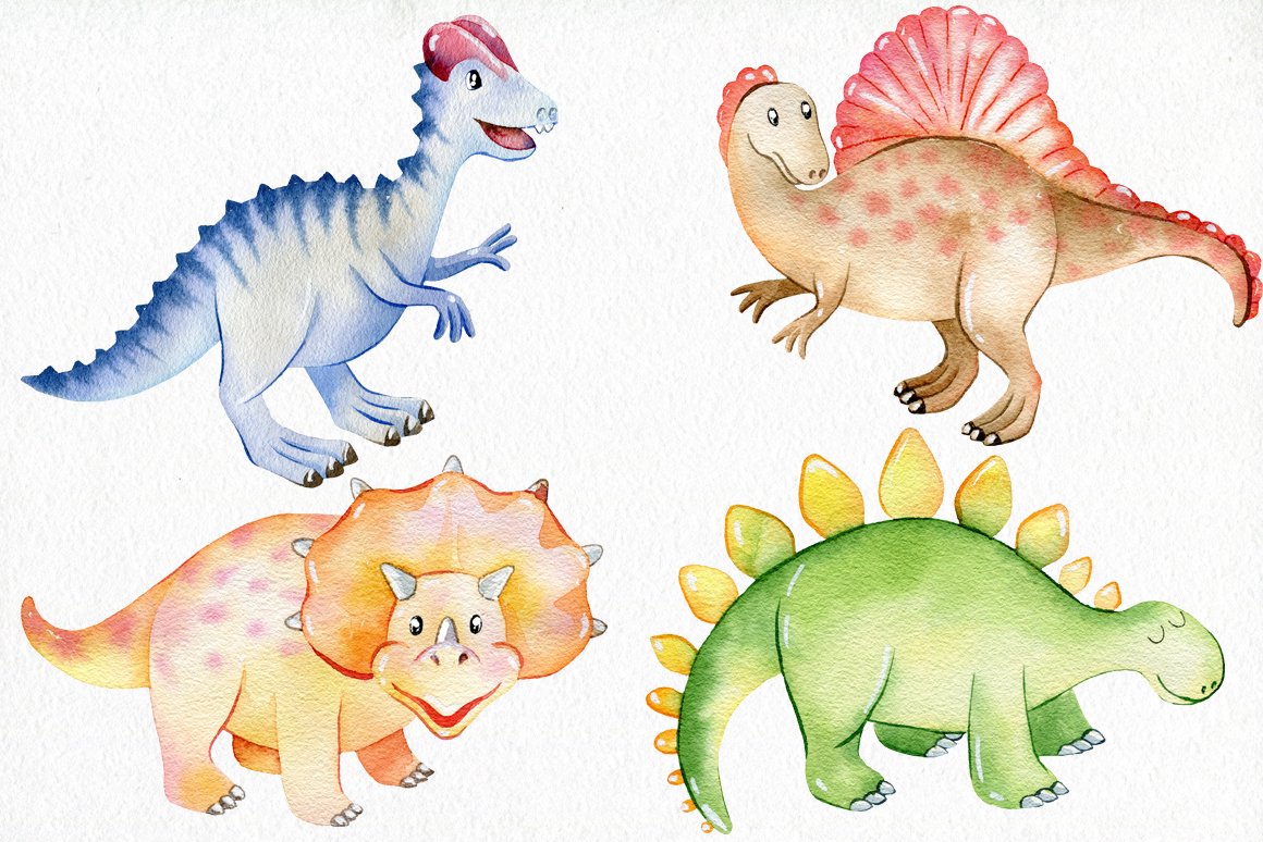 Watercolor Dinosaurs. Kit. (663563) | Illustrations | Design Bundles