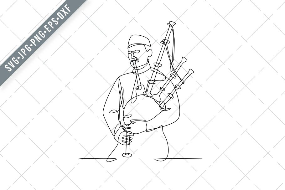 Scottish Bagpiper Playing Bagpipe Continuous Line Drawing