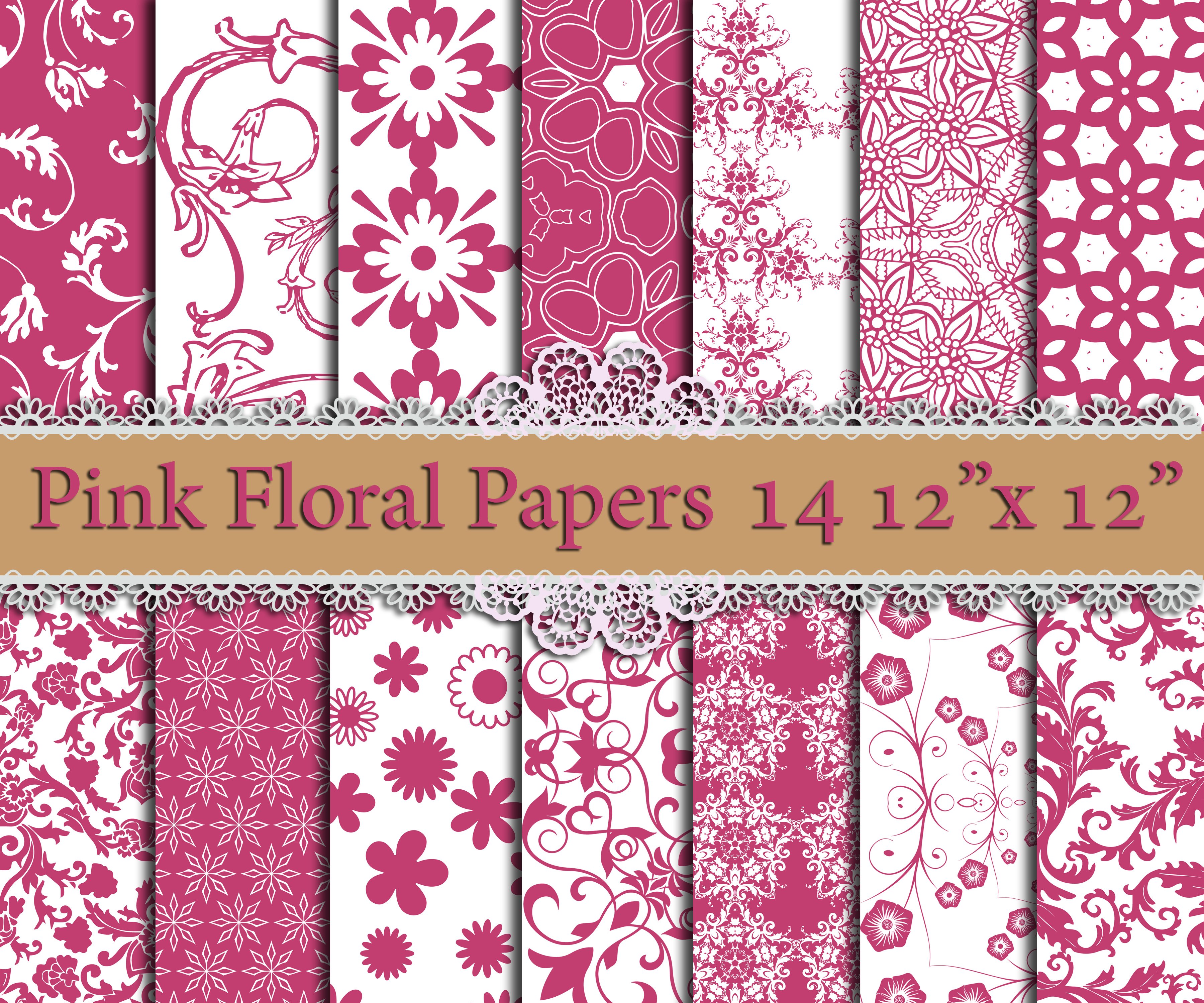 Pink Floral digital paper (30815) | Backgrounds | Design Bundles
