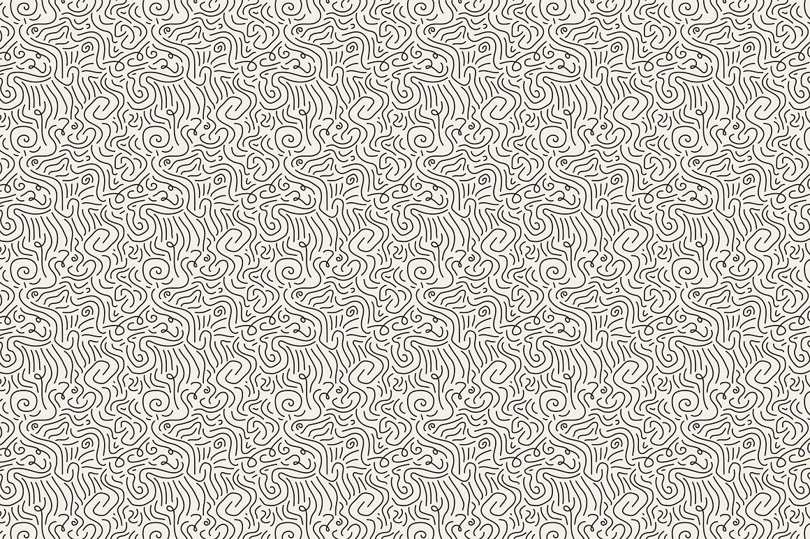 Hand drawn seamless curly patterns. (11141) | Backgrounds | Design Bundles