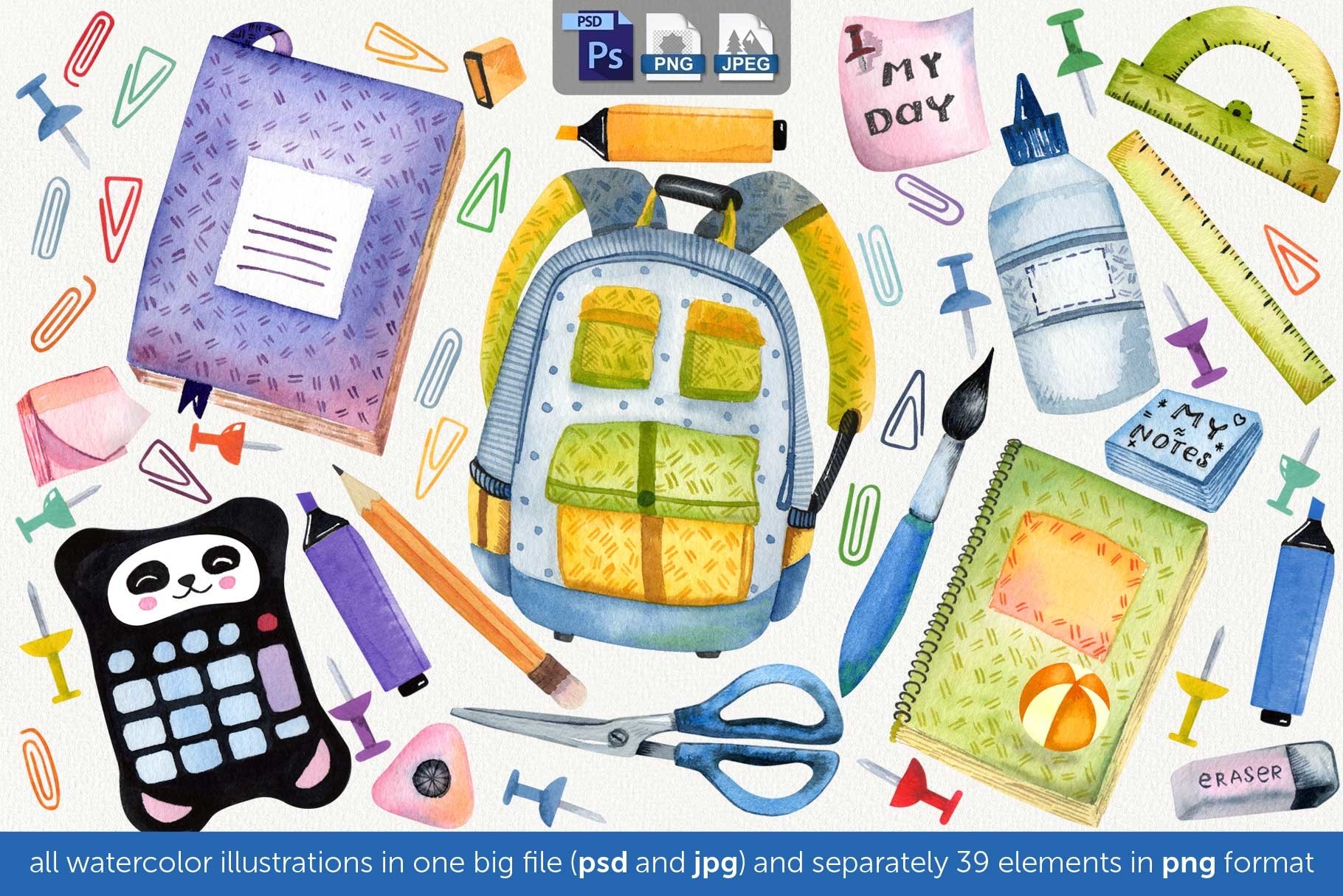 Watercolor school set (362526) | Illustrations | Design Bundles
