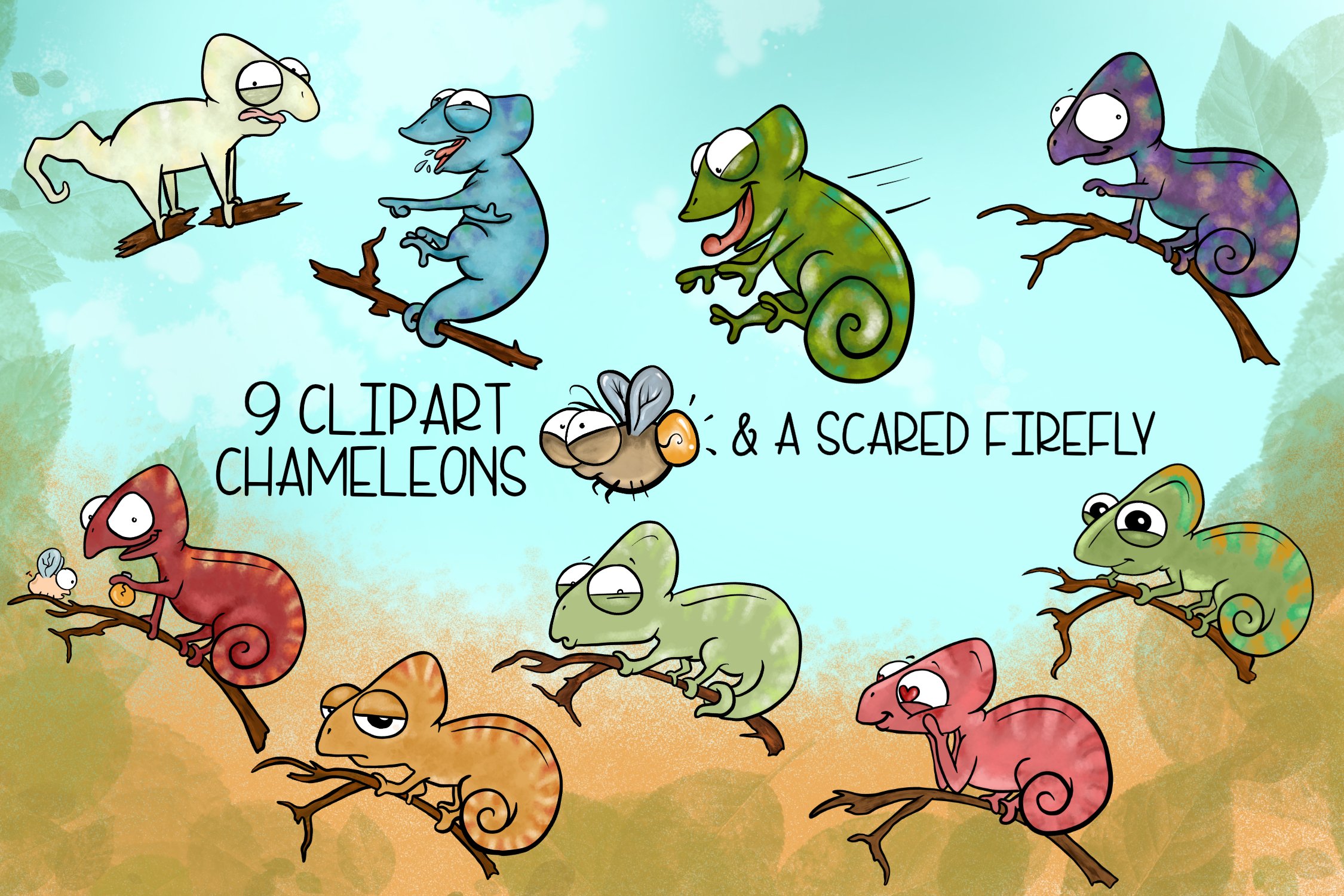 Cute & Crazy Chameleons| Cute Chameleon Clipart | Reptile Cl (214497 ...