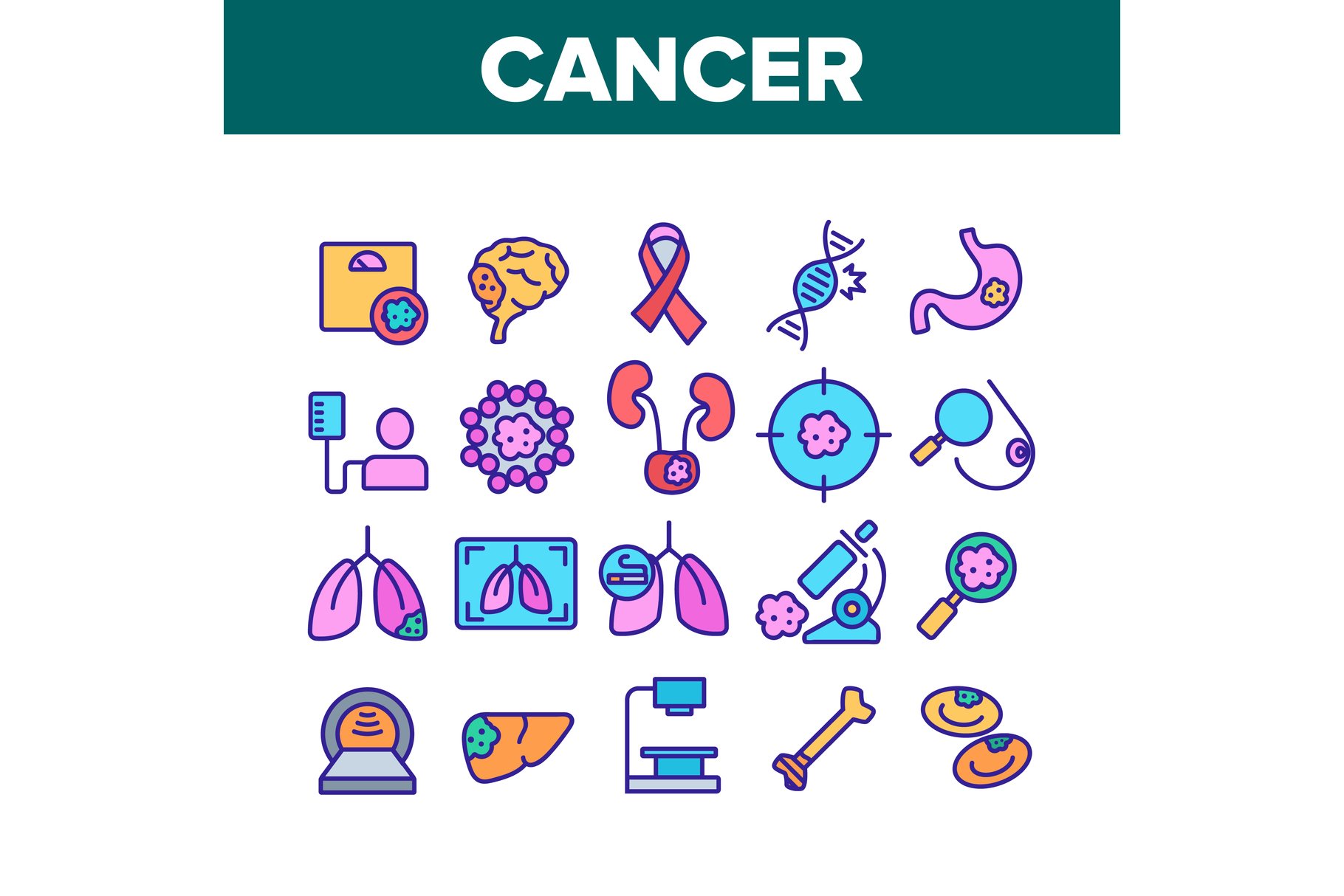 Cancer Anatomy Disease Collection Icons Set Vector (567395 ...