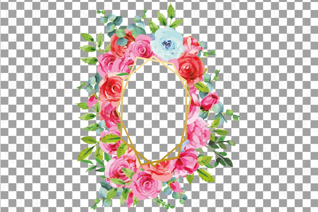 Boho pink and blue floral frames watercolor clip art pack (151827 ...