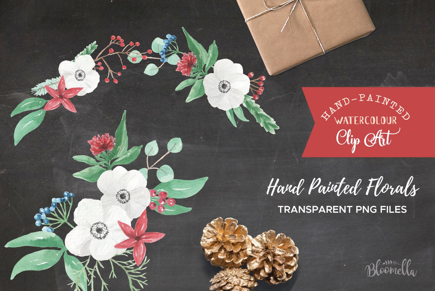 Watercolor Festive Christmas Clipart Bouquets Flowers Winter Florals ...