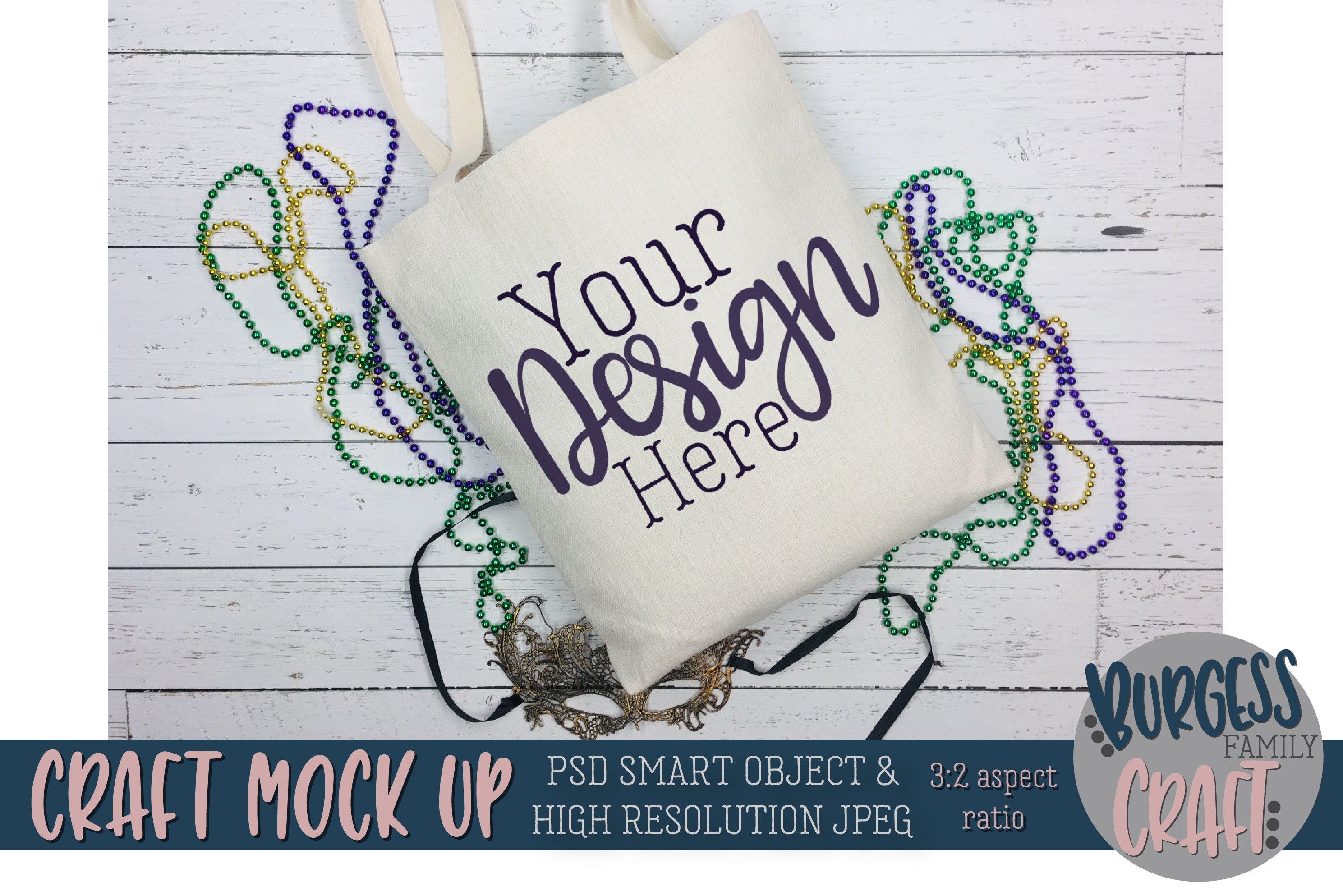 Mardi Gras Tote bag Craft mock up|PSD & JPEG (193816) | Craft Mockups ...