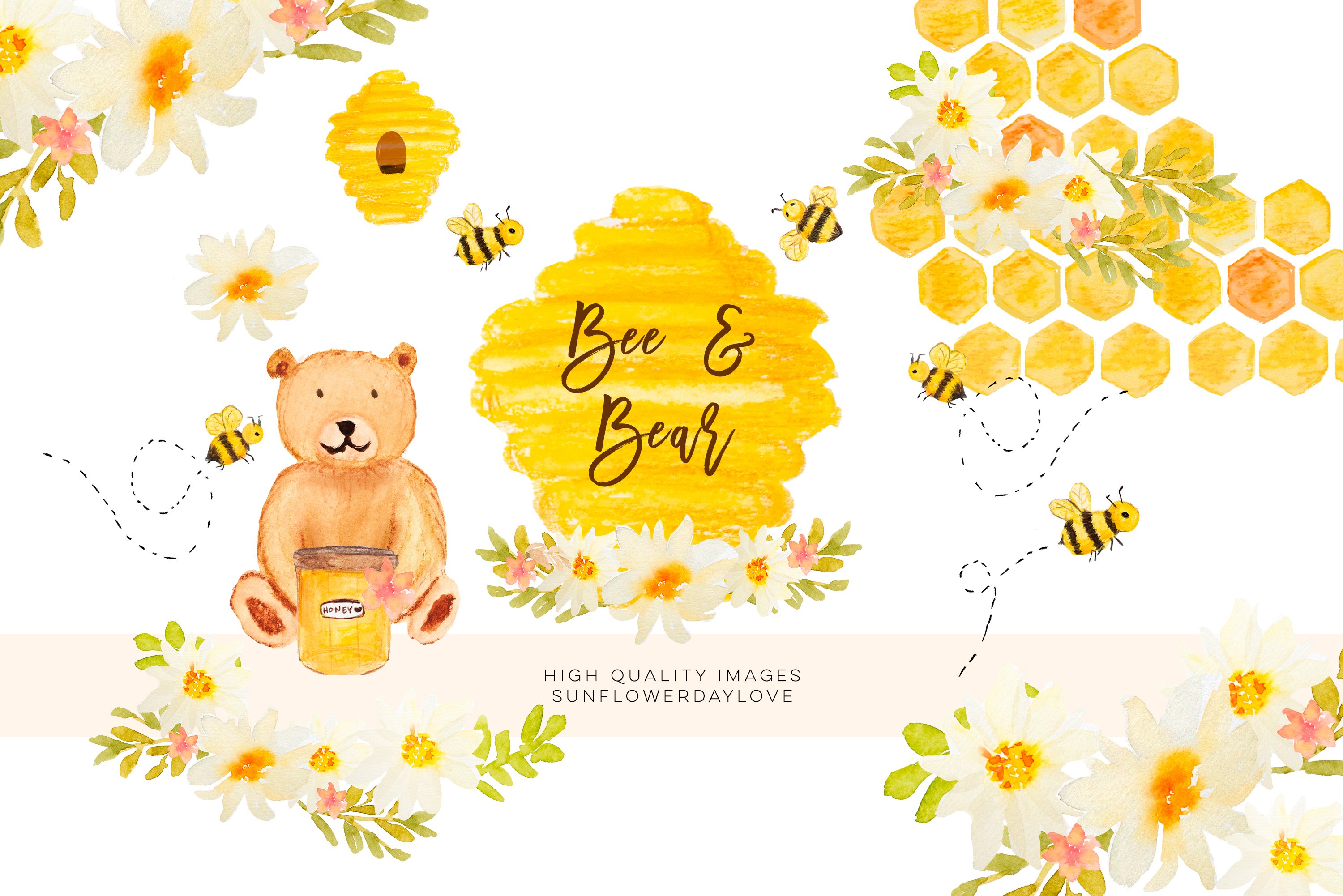 Watercolor bees and honey clipart, bee bear clipart (656235 ...