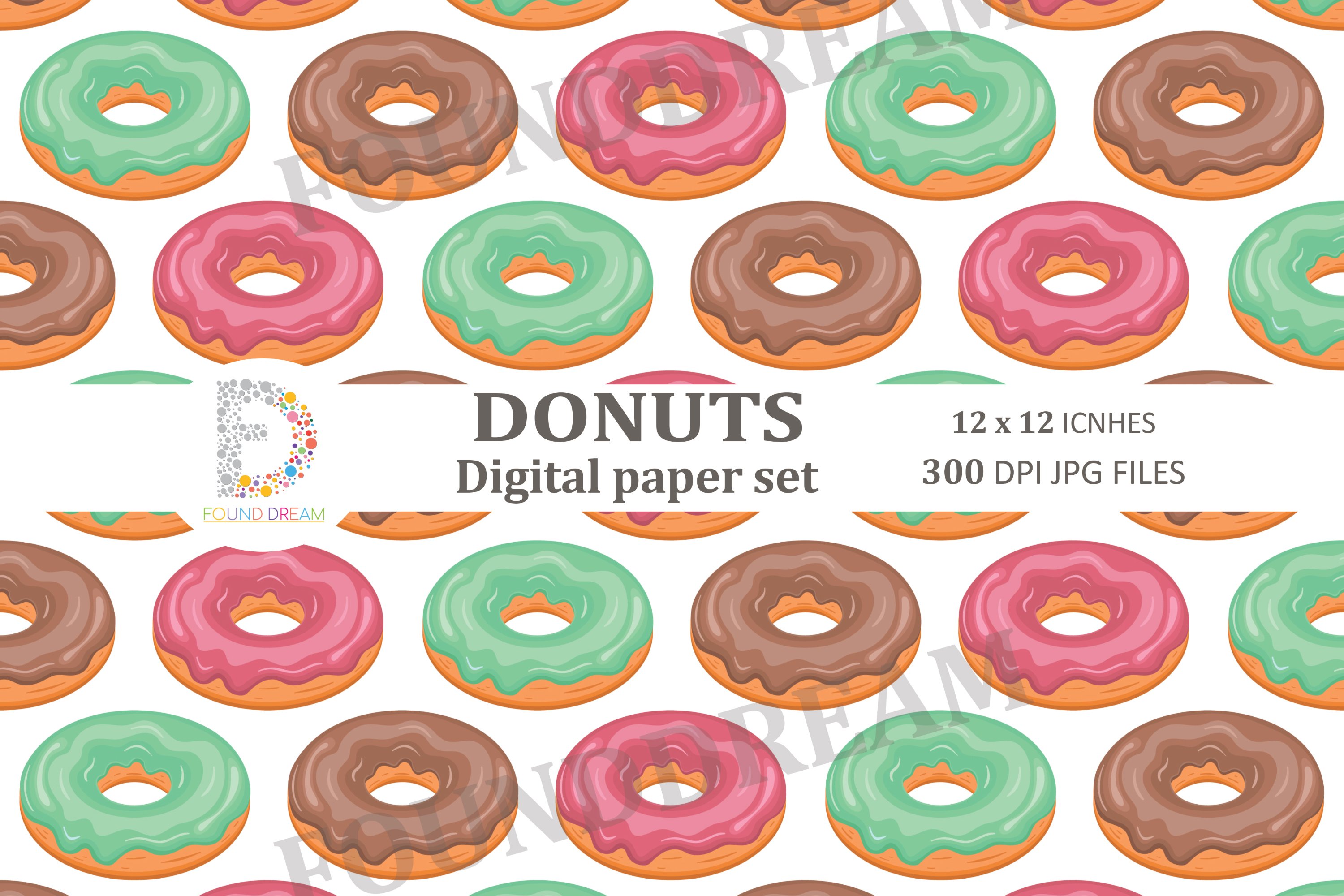 Donuts Digital Papers| 12 x 12 inches 300DPI JPG files (562831 ...
